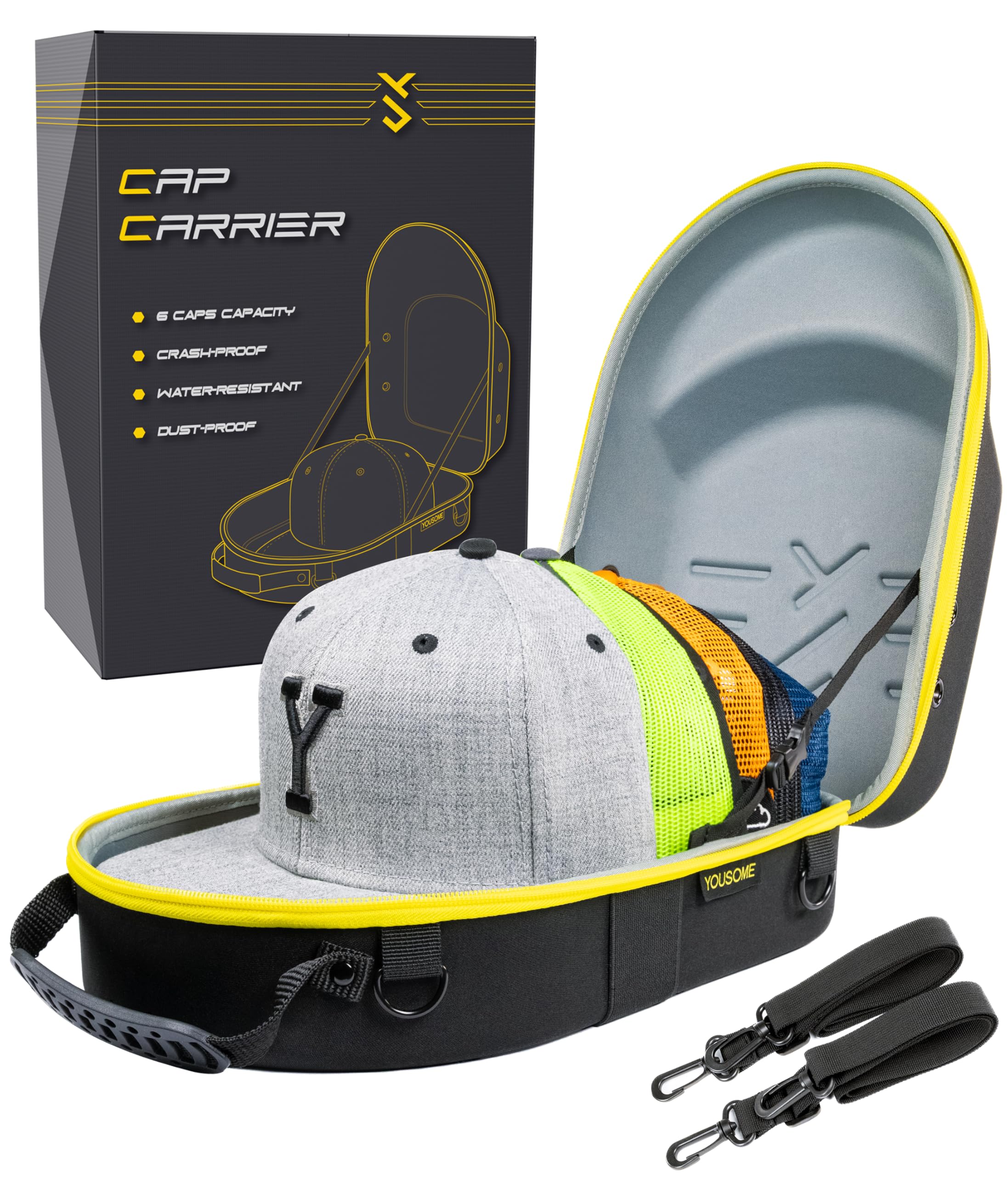 Hat Travel Case for Baseball Caps – Hard Hat Organizer, Carrying Handle ...