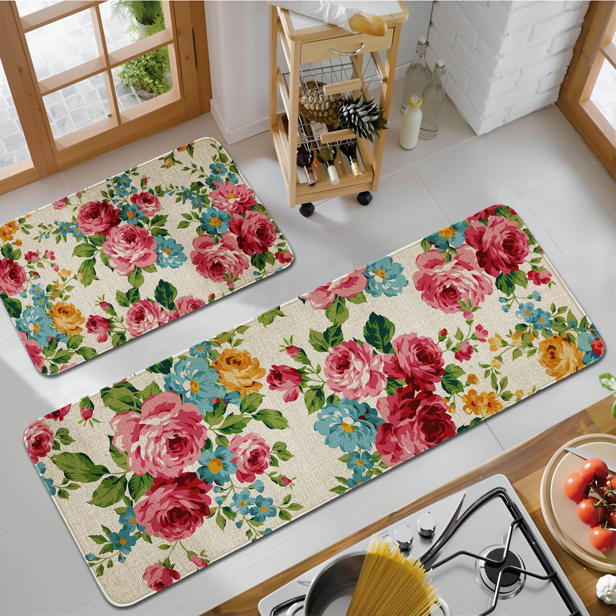 safarsa Kitchen Mats for Floor Set of 2 Pieces Kitchen Rugs and Mats ...