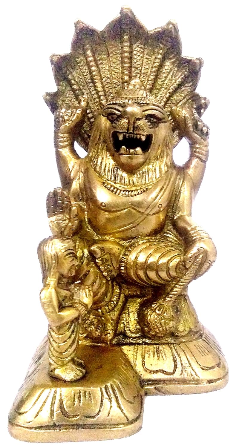 Buy Purpledip Brass Idol Narasimha (Lord Vishnu's Avatar) & Prahalad ...