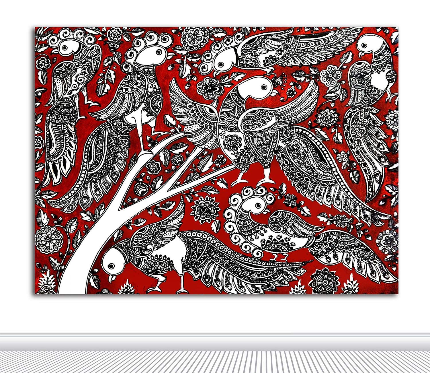 Tamatina Kalamkari Canvas Paintings - Beautiful Birds in the Forest ...