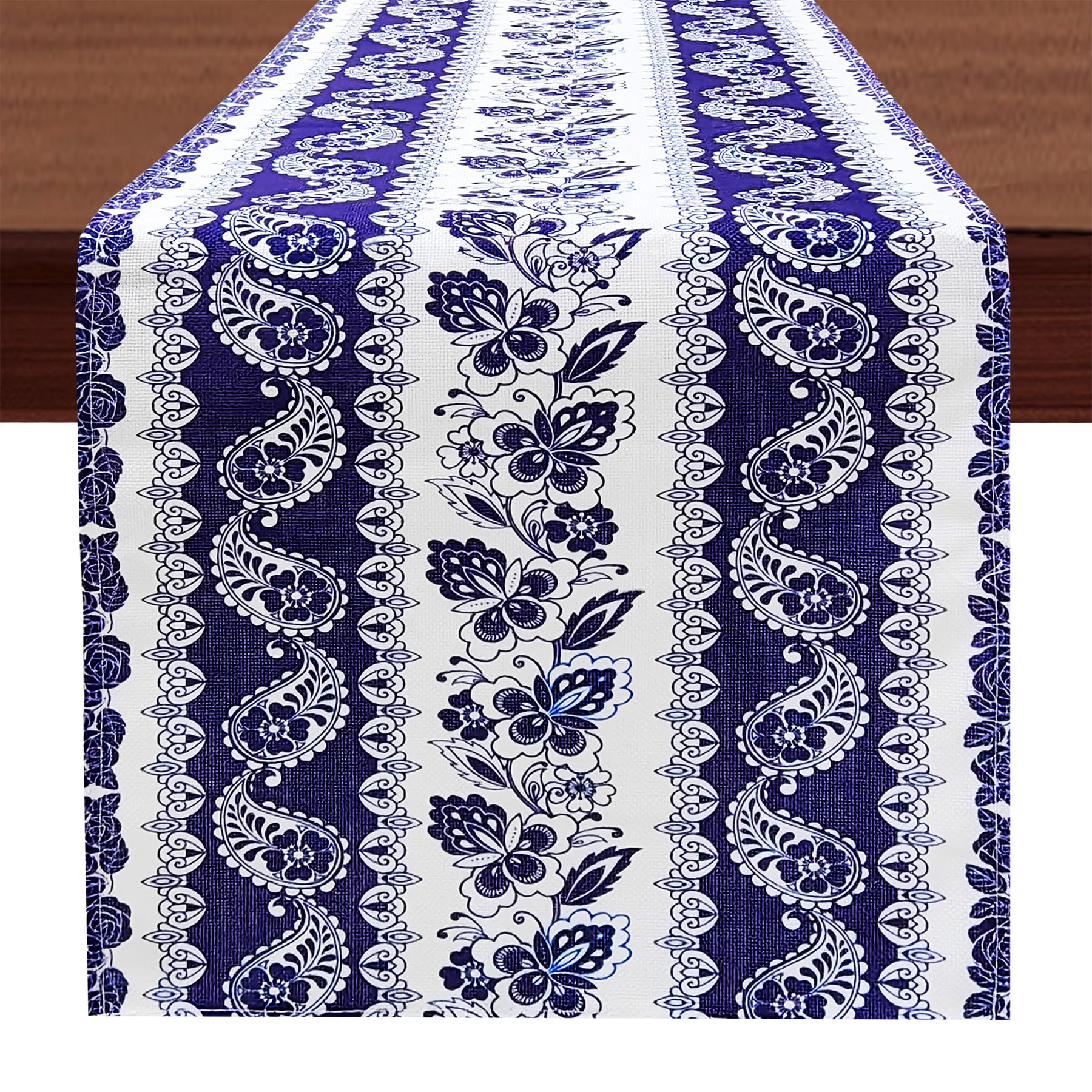 WELLYUK Blue Boho Table Runner, Moroccan Vintage Floral Eastern Style ...