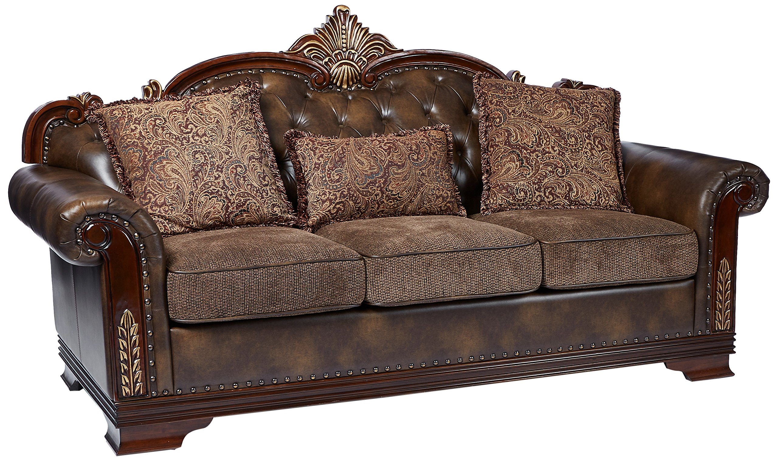 Homelegance Traditional Sofa, Brown PU Leather, 86" W for sale ...