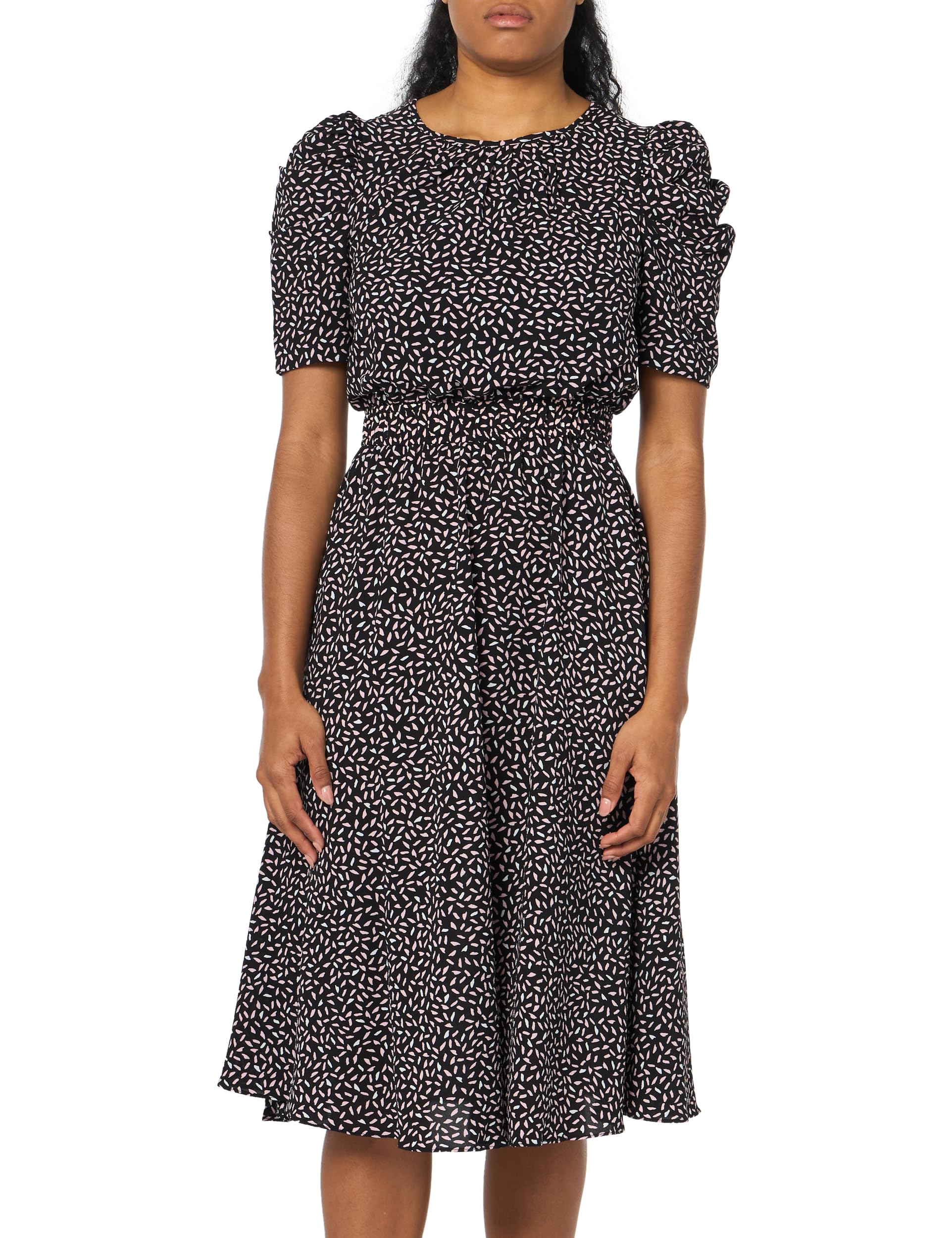 London Times Women's Size Pleated Jewel Neck Ruched Sleeve Inset Waist ...