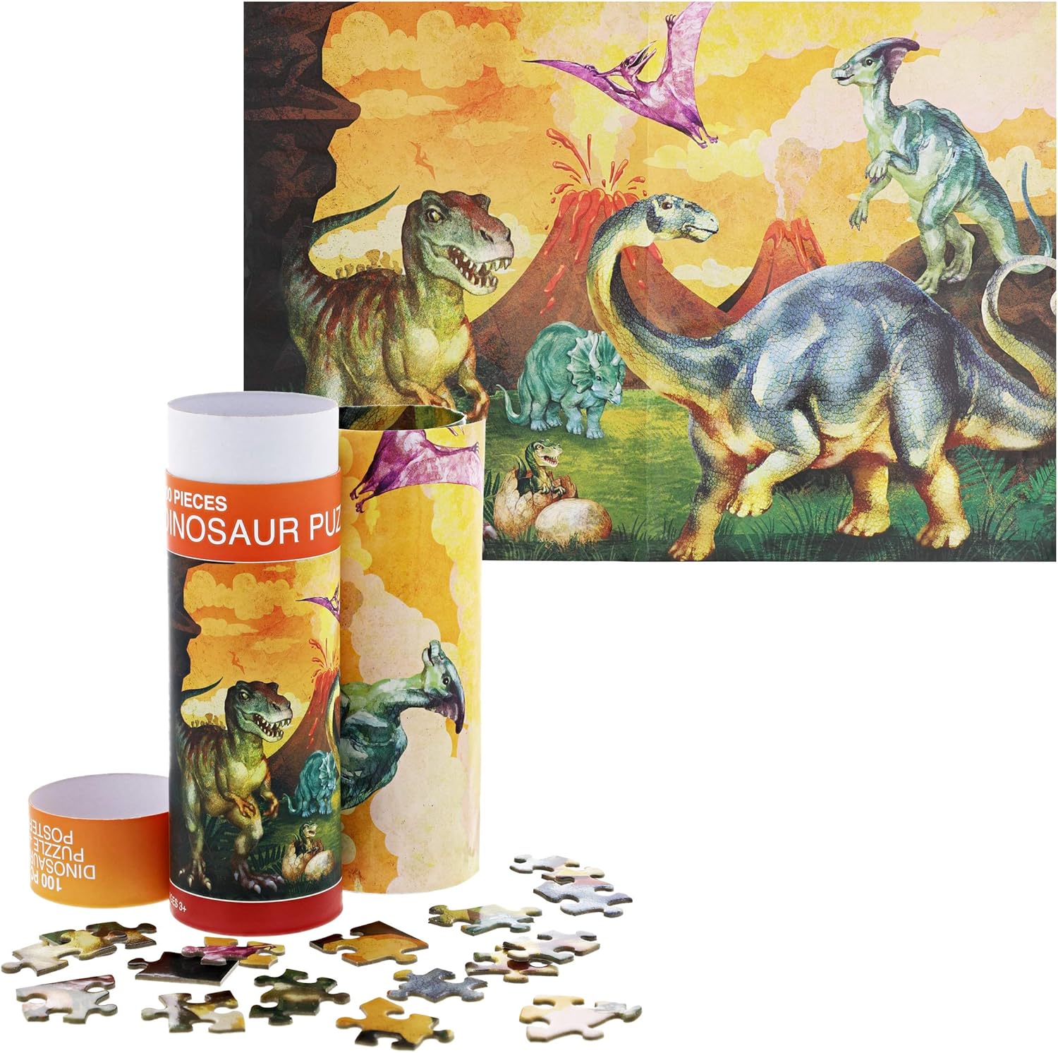 Blue Panda 100-Pieces Dinosaur Jigsaw Puzzle and Matching Poster for ...