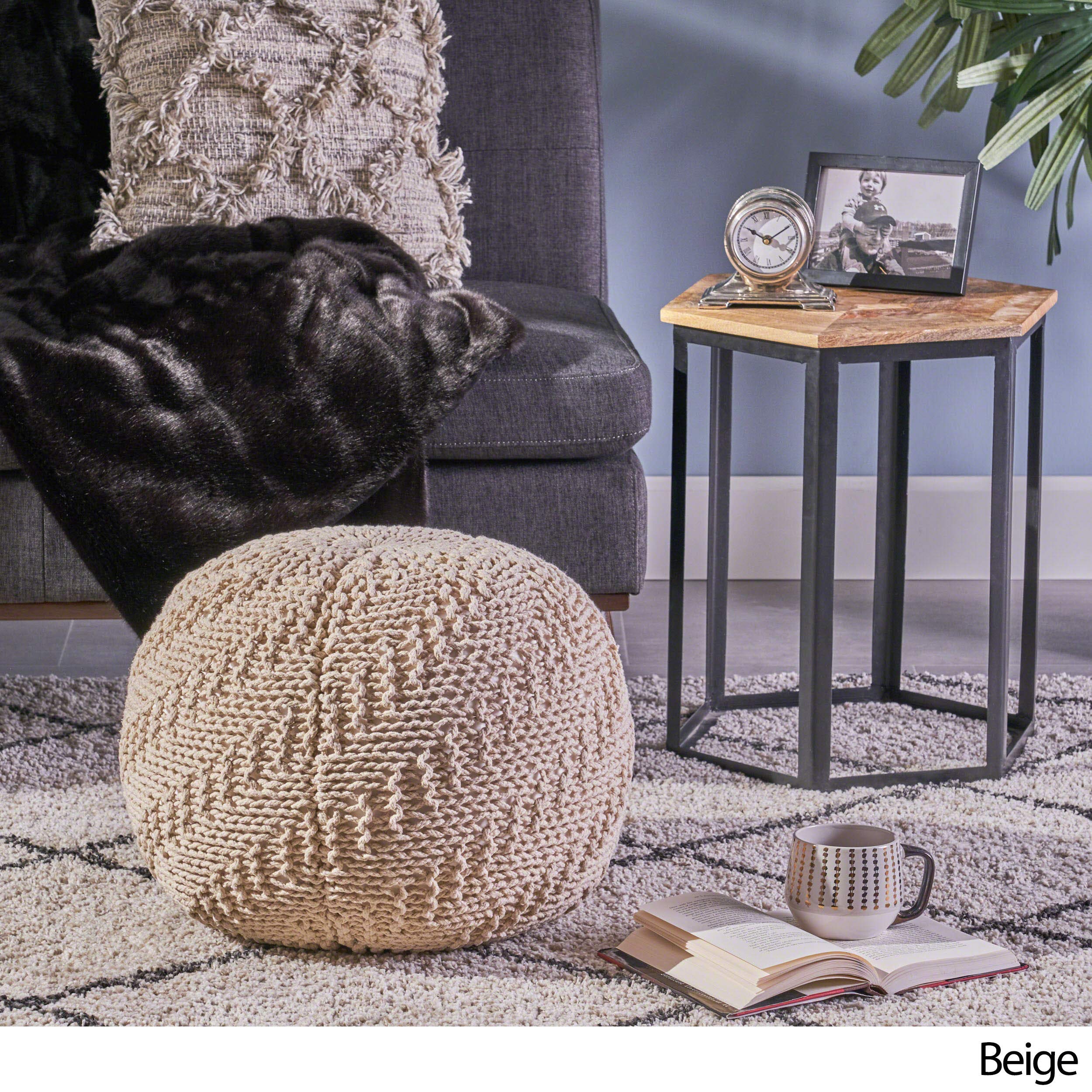 Small Extra Seat Pouf Christopher Knight Home Austin Knitted Cotton ...