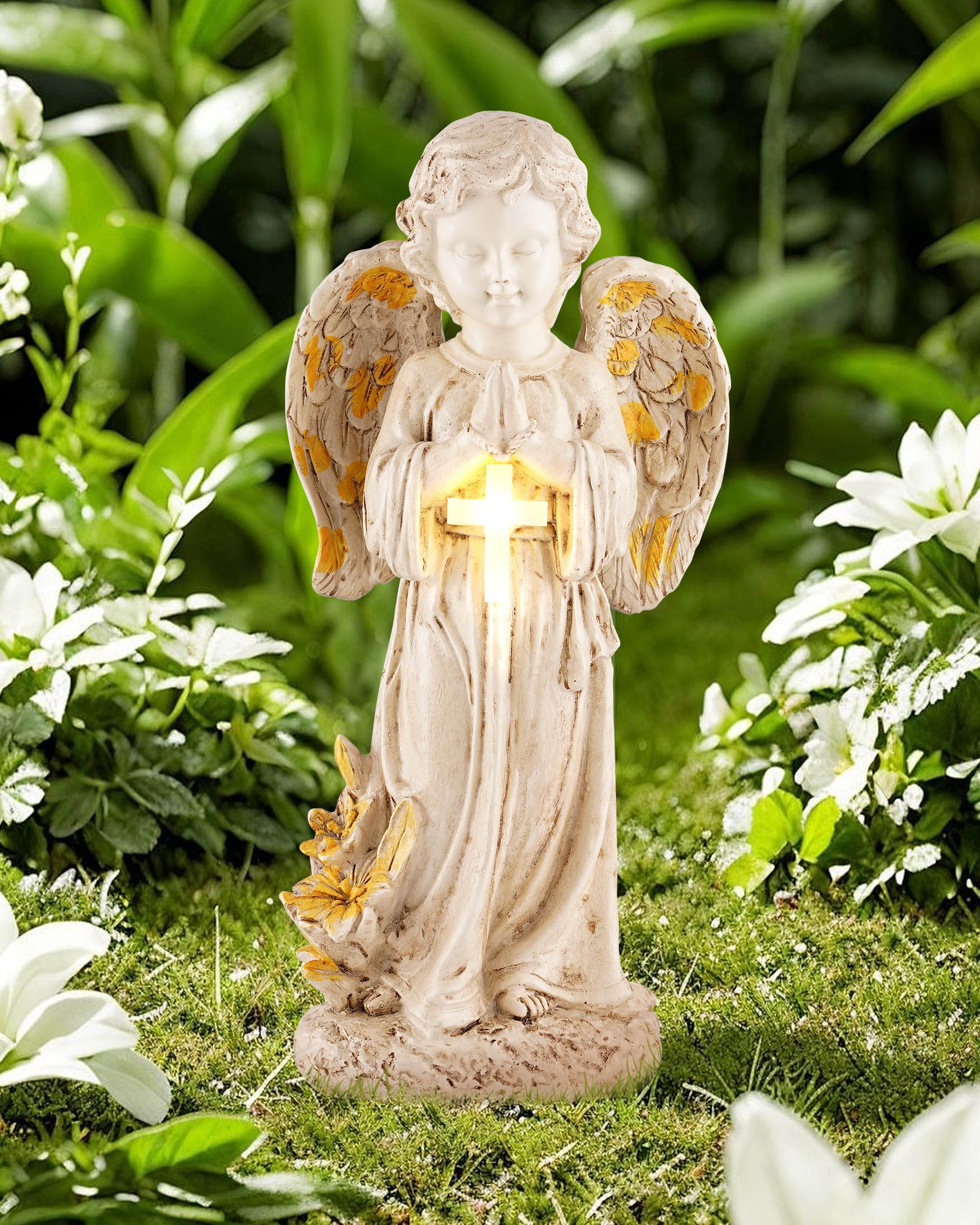 Solar Angel Garden Statue Outdoor, 12" Weatherproof Memorial Angel ...