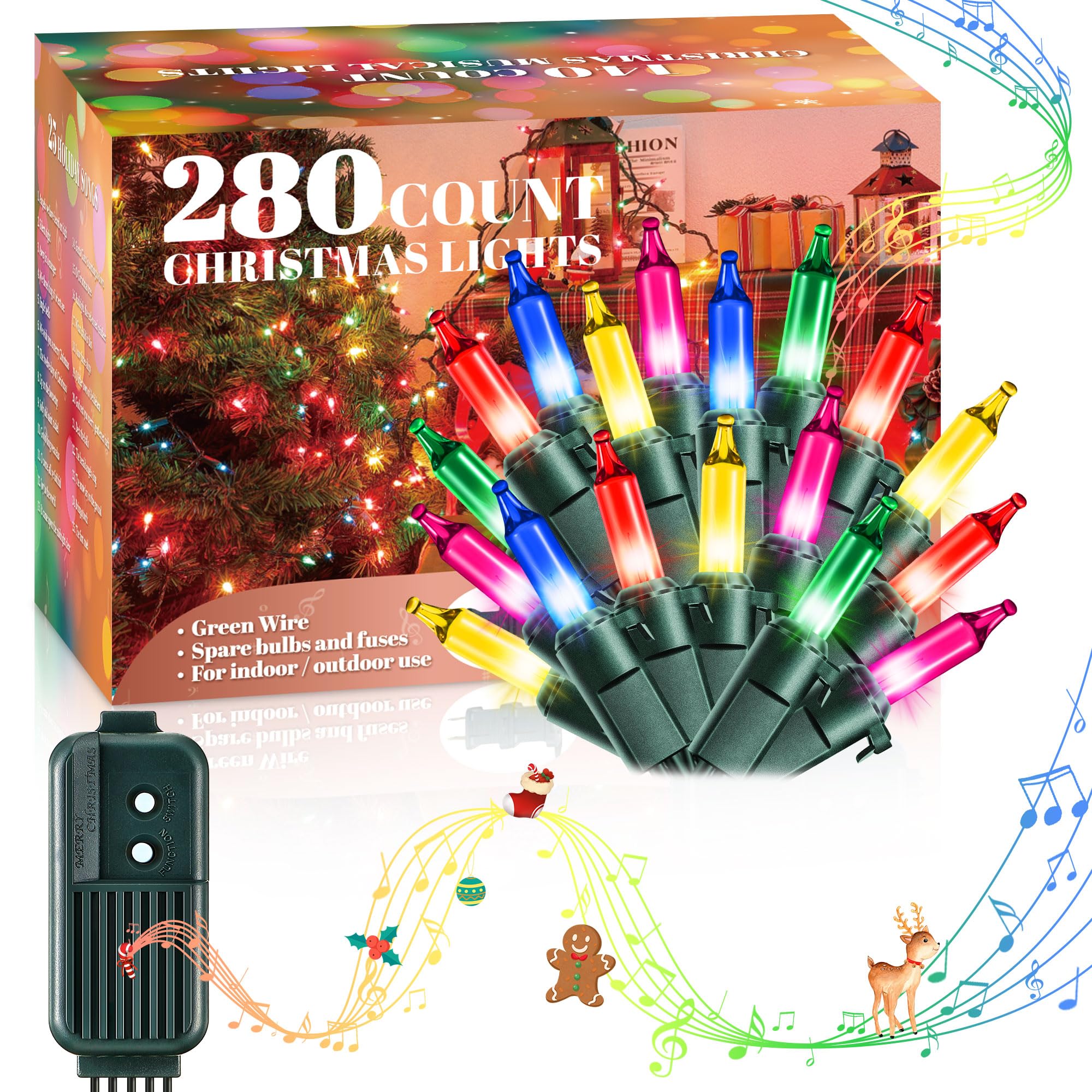 Enhon Christmas Lights with Music, Singing Christmas Lights with 25 ...