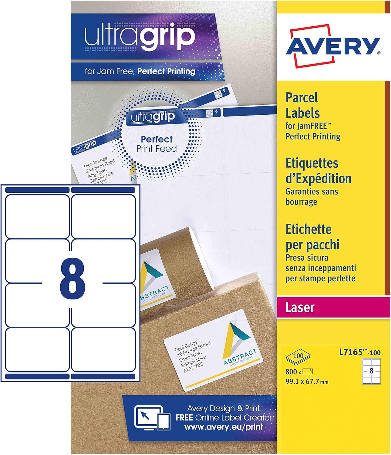 Avery L7165-100 Etichette per indirizzi per pacchi, 8 Etichette per Foglio, 100 Fogli, 99.1 x 67 ...
