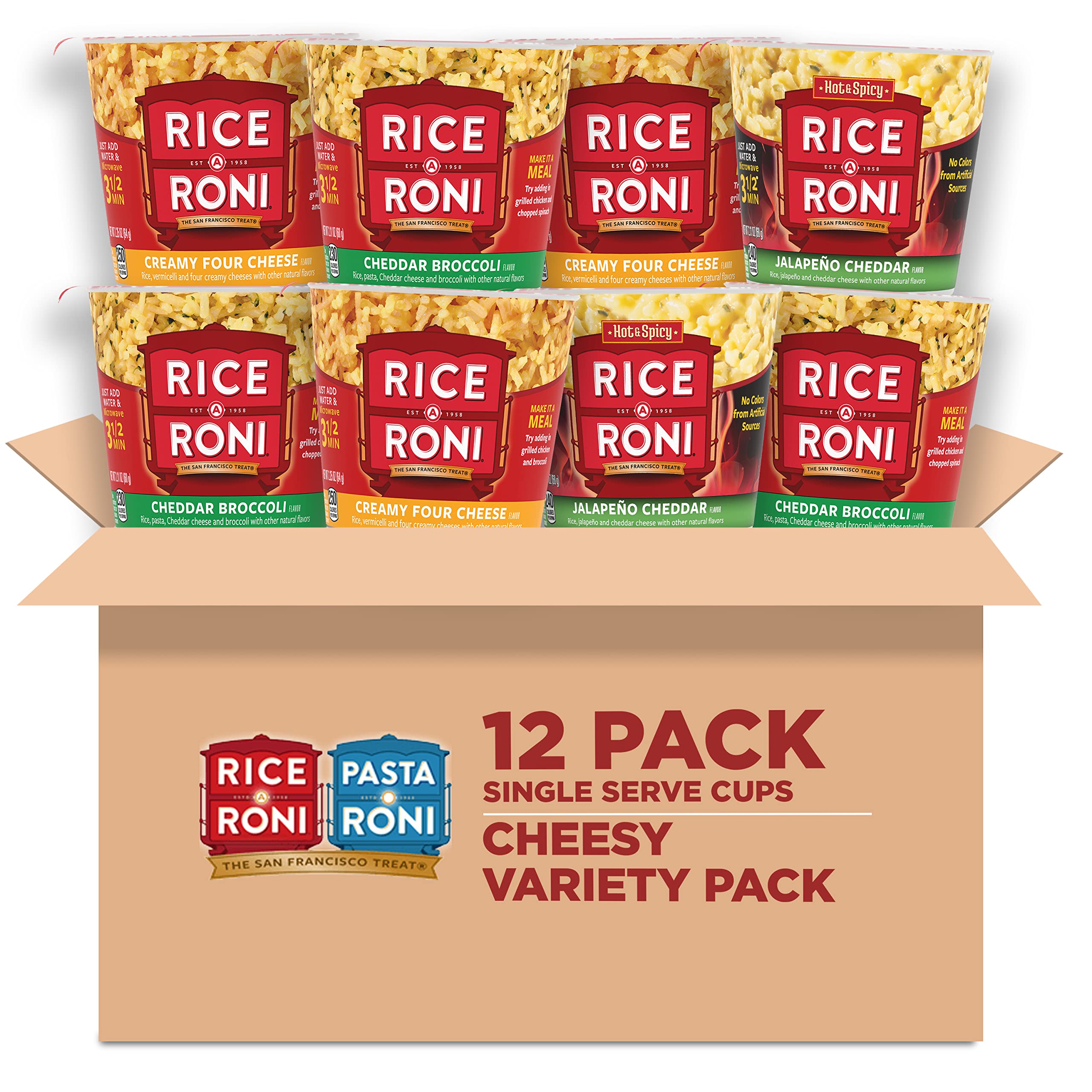 Rice-a-Roni Cheesy Cups, 3-Flavor Variety Pack, 2.25 Oz (Pack of 12 ...