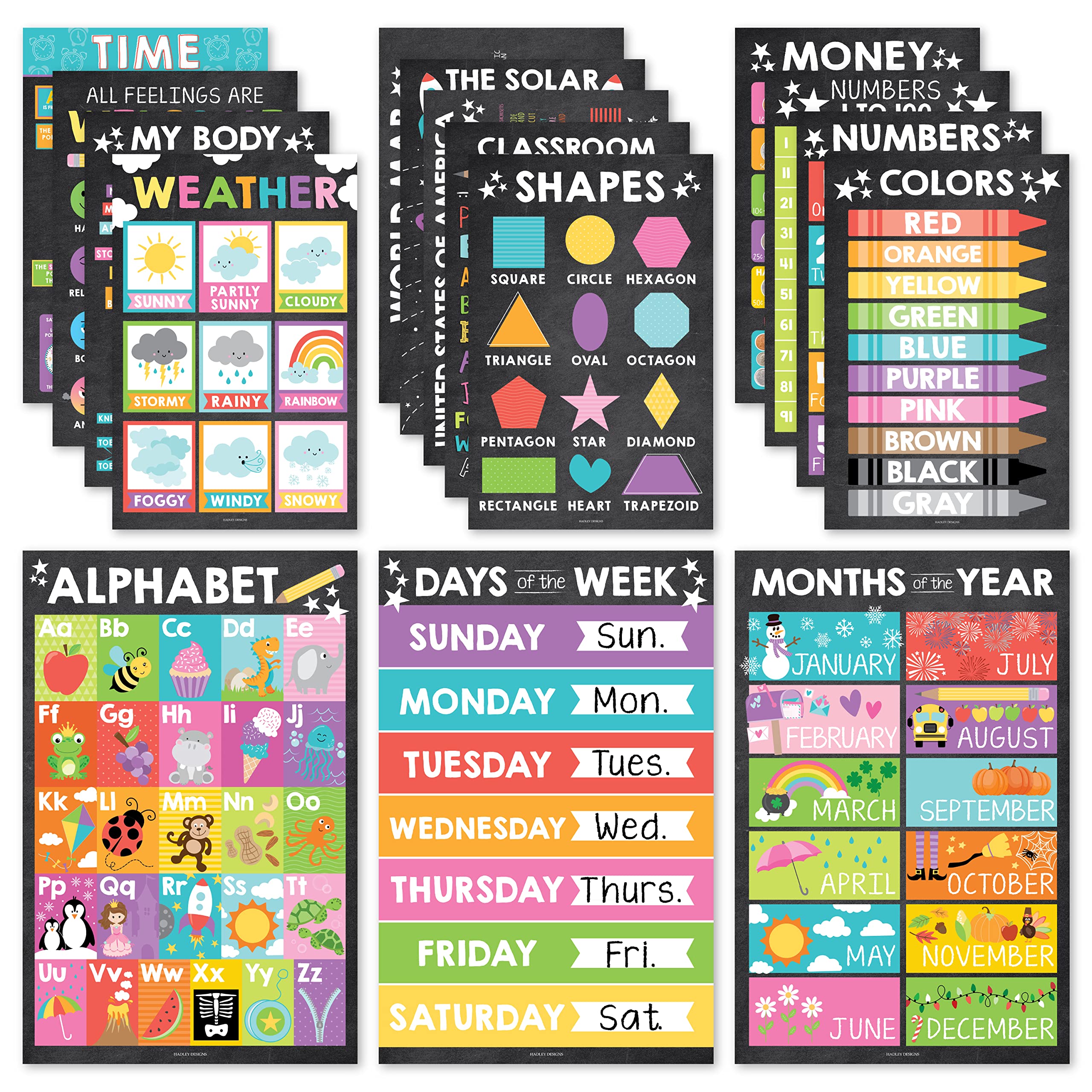 Mua Hadley Designs 16 Colorful Kids Educational Posters For Toddlers 1 ...