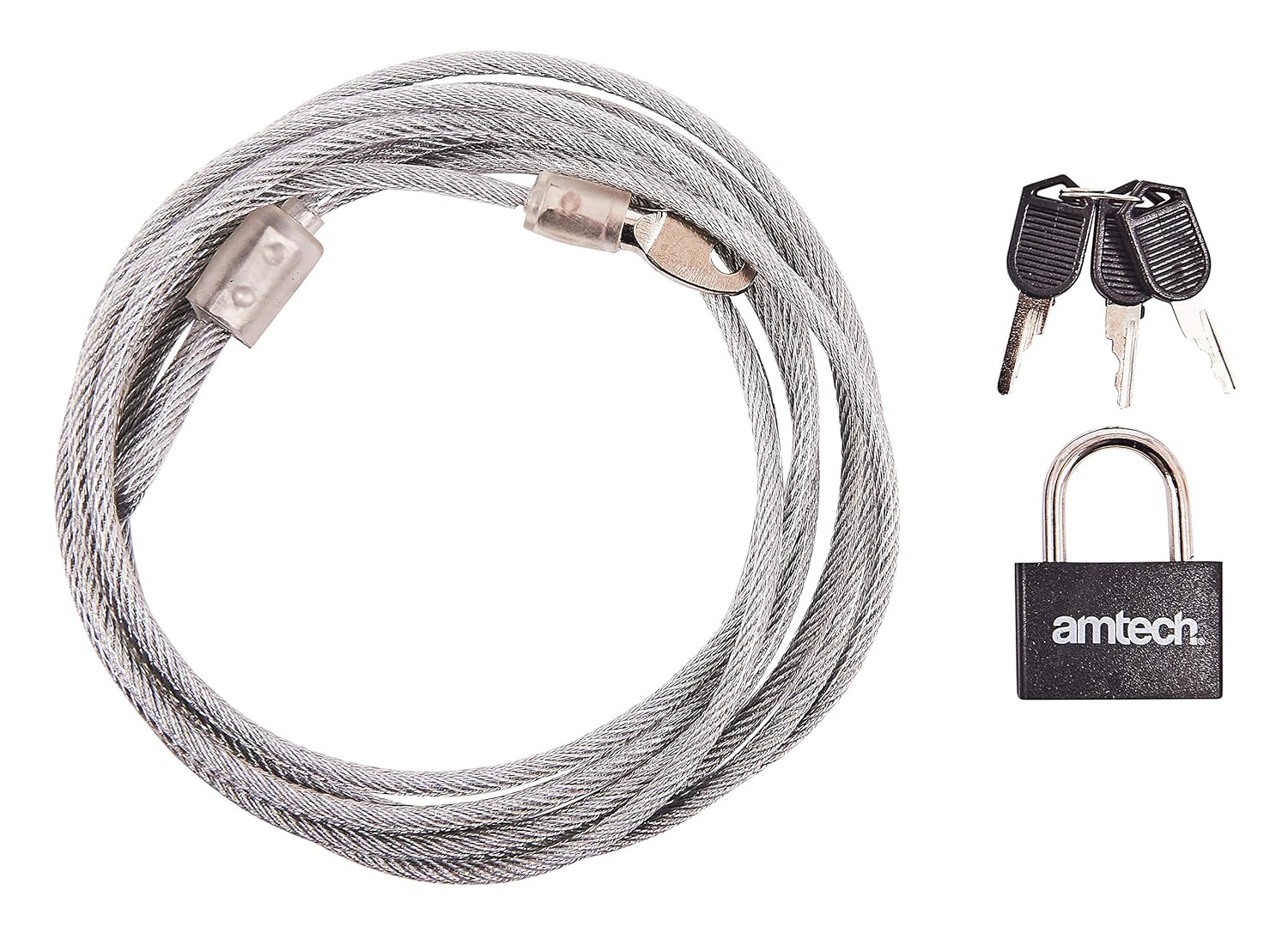 Amtech T1695 Security Cable and Padlock, 3 m x 4 mm: Amazon.co.uk: DIY ...