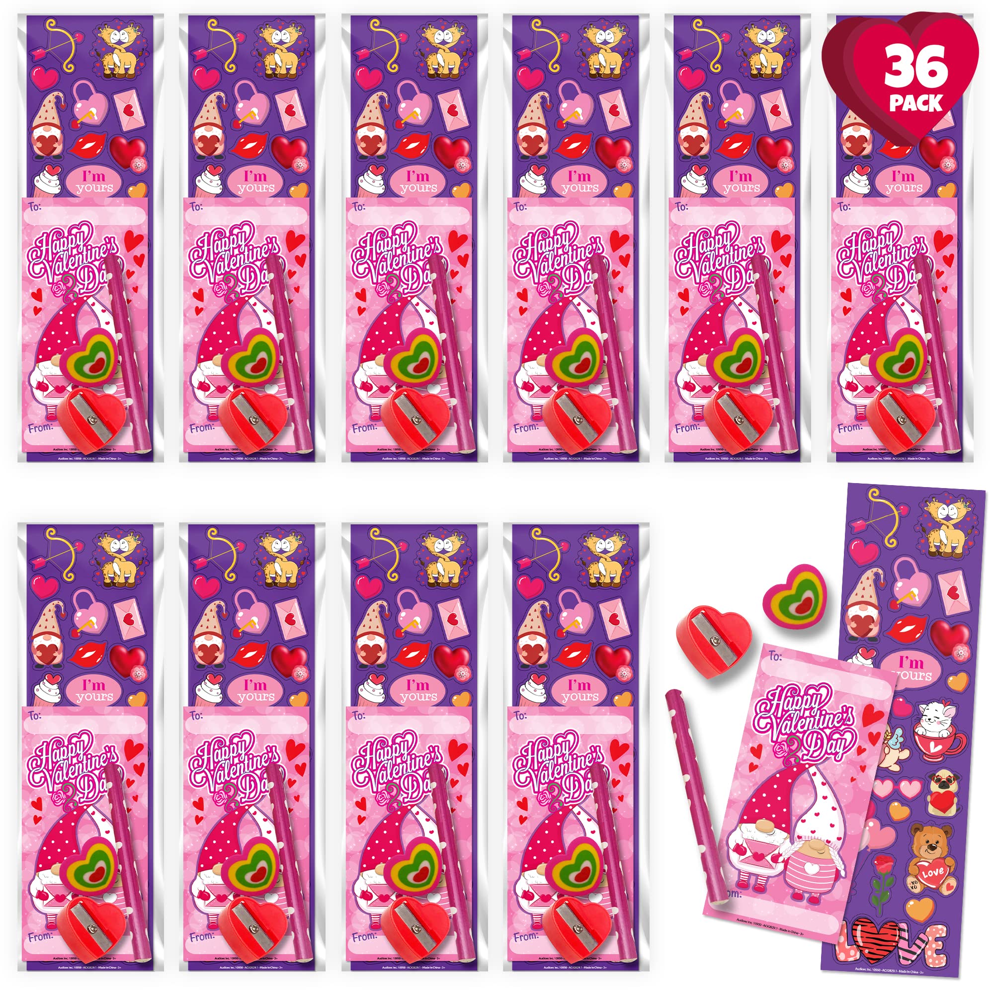 ArtCreativity Valentines Day Stationery Set, 36 Pack, Each Set with ...