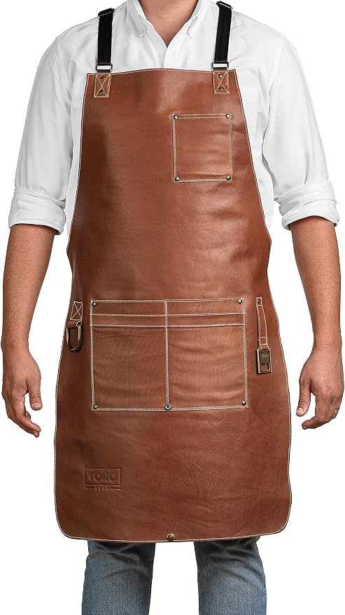 Delantal de Cuero, 100% Piel- Mandil para Parrillero, BBQ, Chef ...