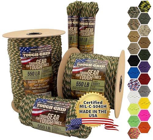 TOUGH-GRID Premium 550lb Paracord Rope - 1000ft - Forest Camo - 100% ...