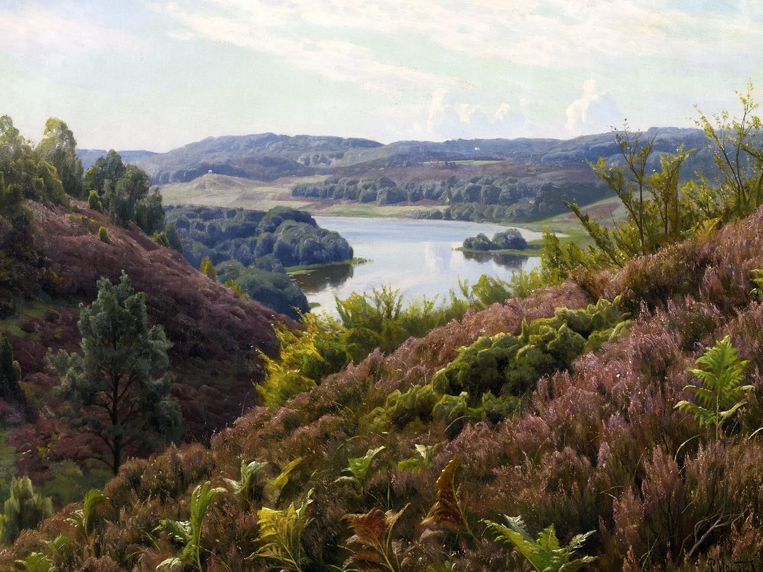 A SUMMER'S DAY lake by P. Monsted Tile Mural Kitchen Backsplash Marble ...