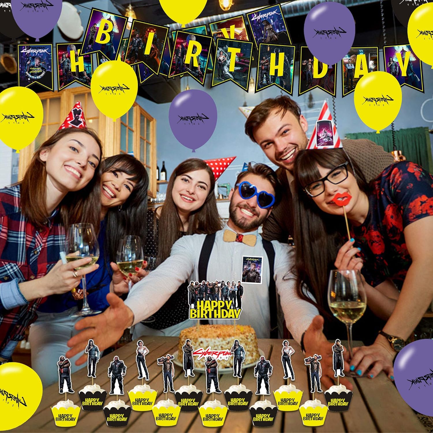 Cyberpunk-2077 Birthday Party Supplies, 82 Pcs Gaming Party Decorations ...