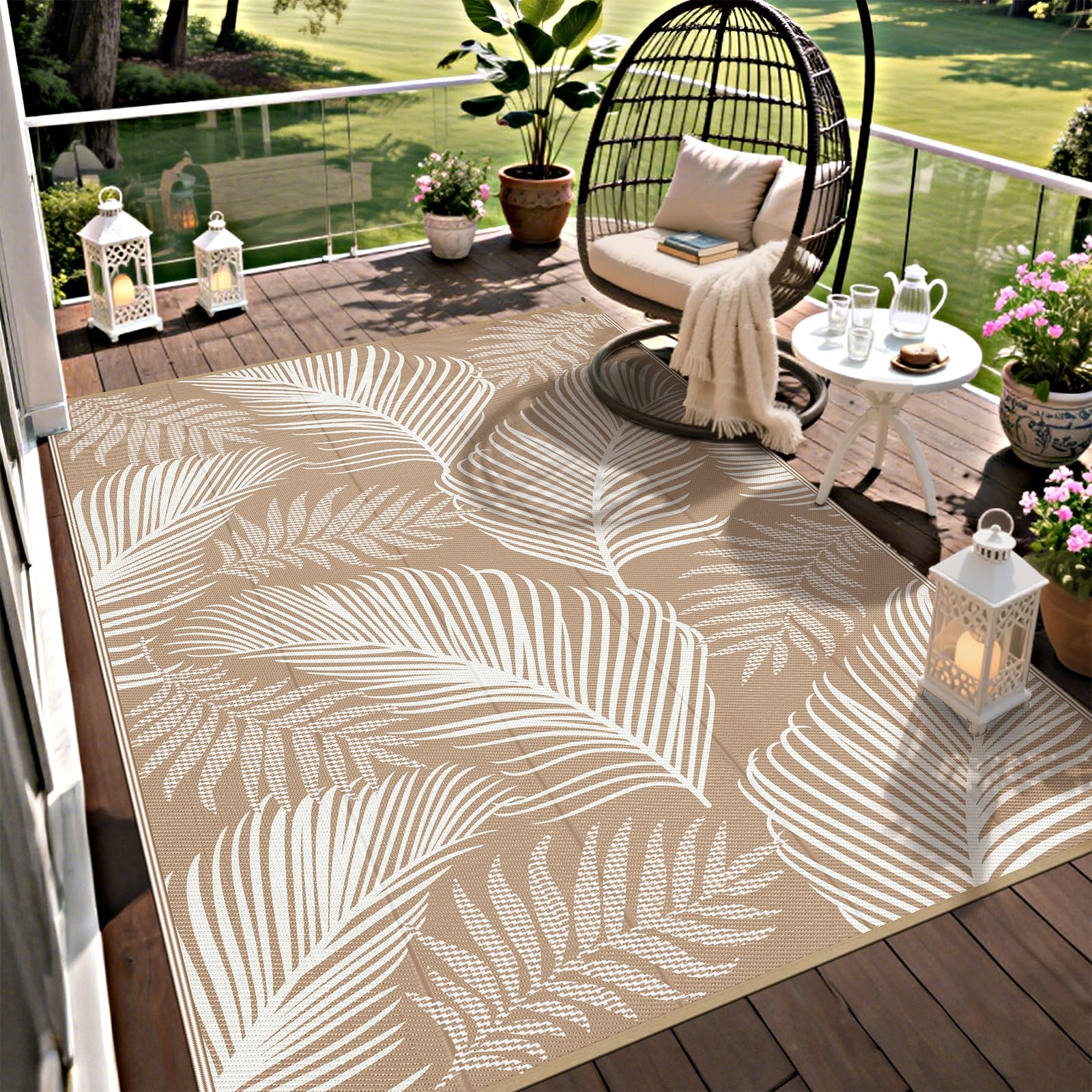 Pauwer Waterproof Outdoor Rug 5x8, Reversible Plastic Straw Patio ...
