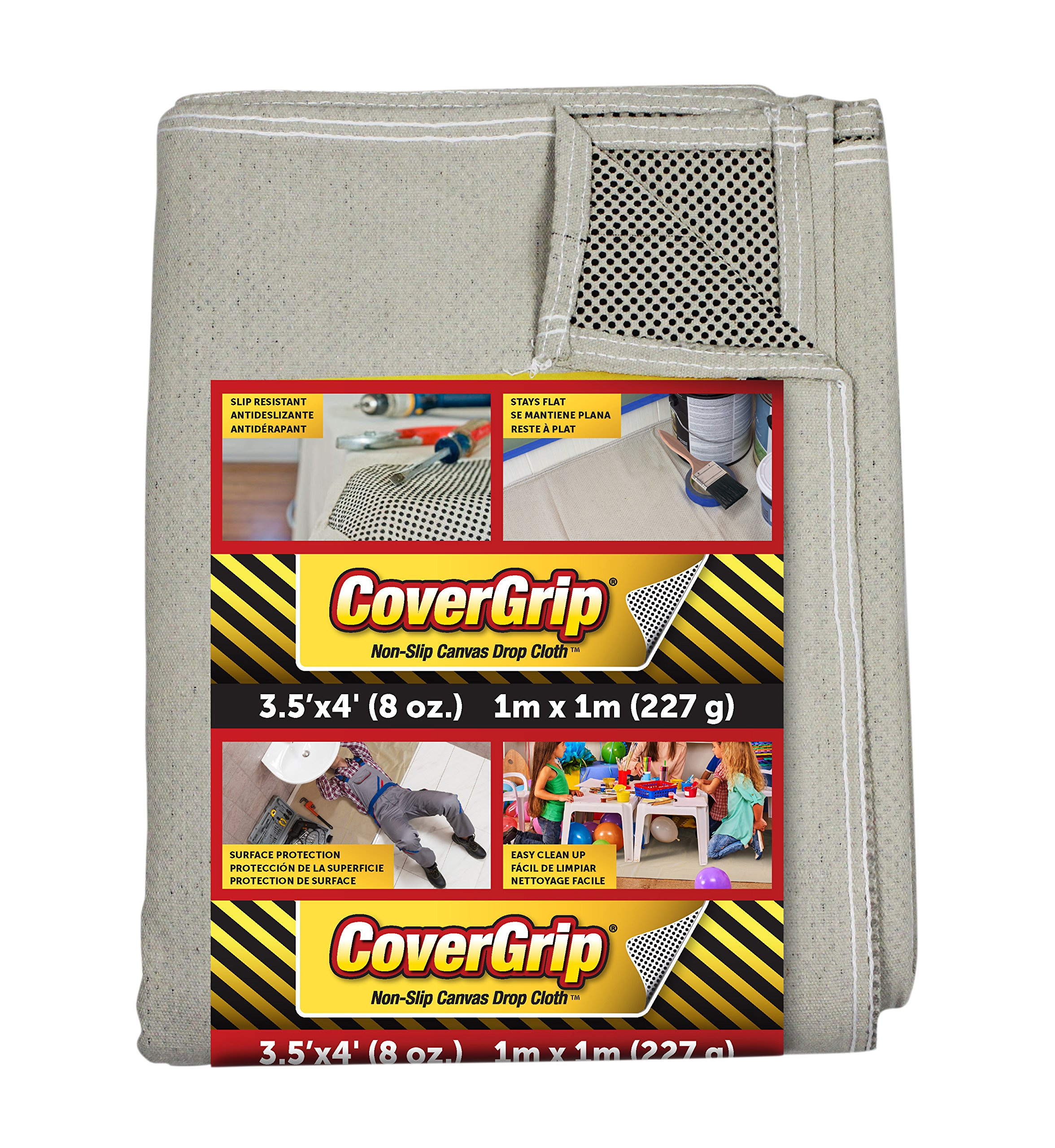 CoverGrip Quick Drop 8 Oz Canvas Safety Drop Cloth, 3.5' x 4', (Pack of ...