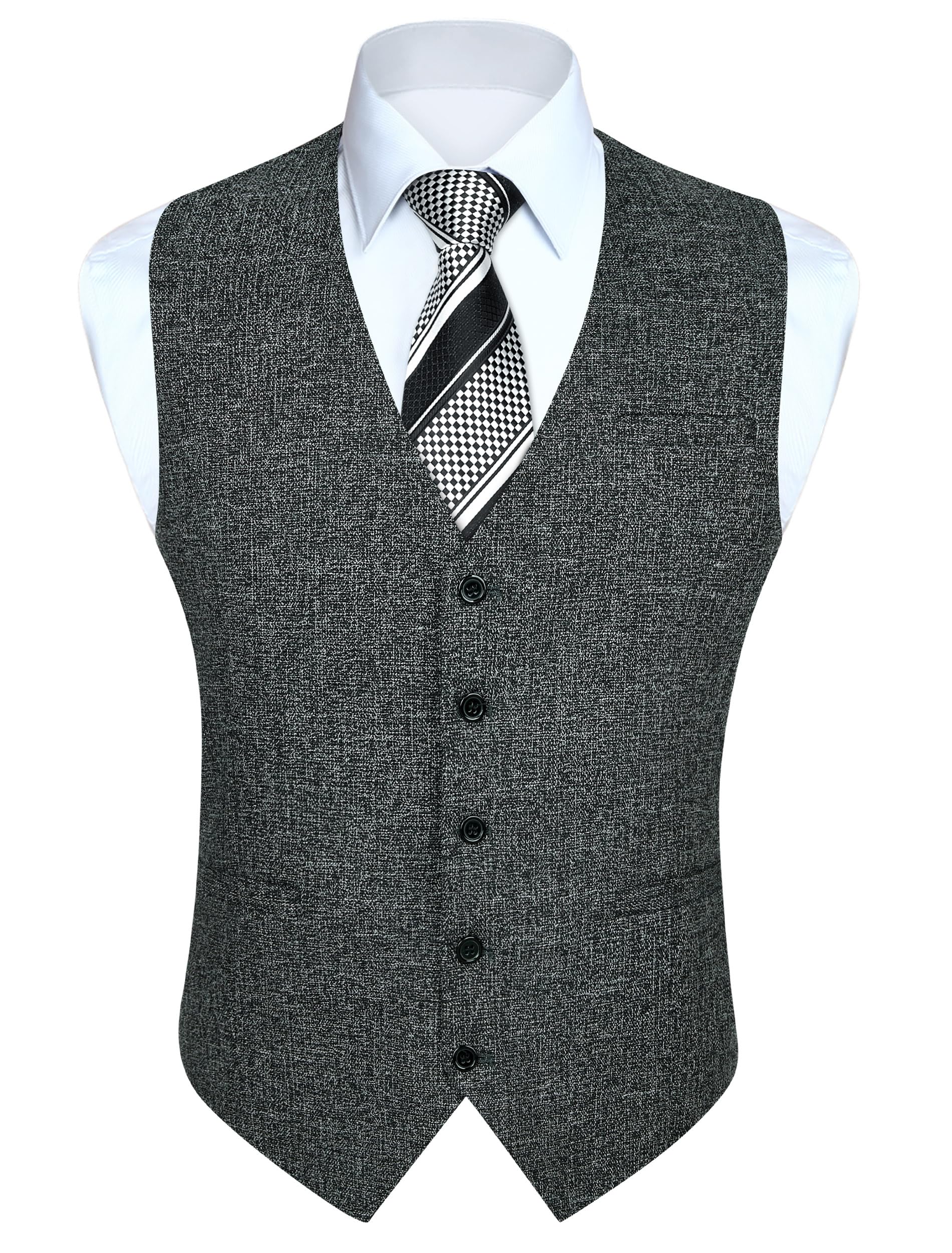 HISDERN Men's Suit Vest Grey Formal Dress Vests for Men Casual Fashion ...
