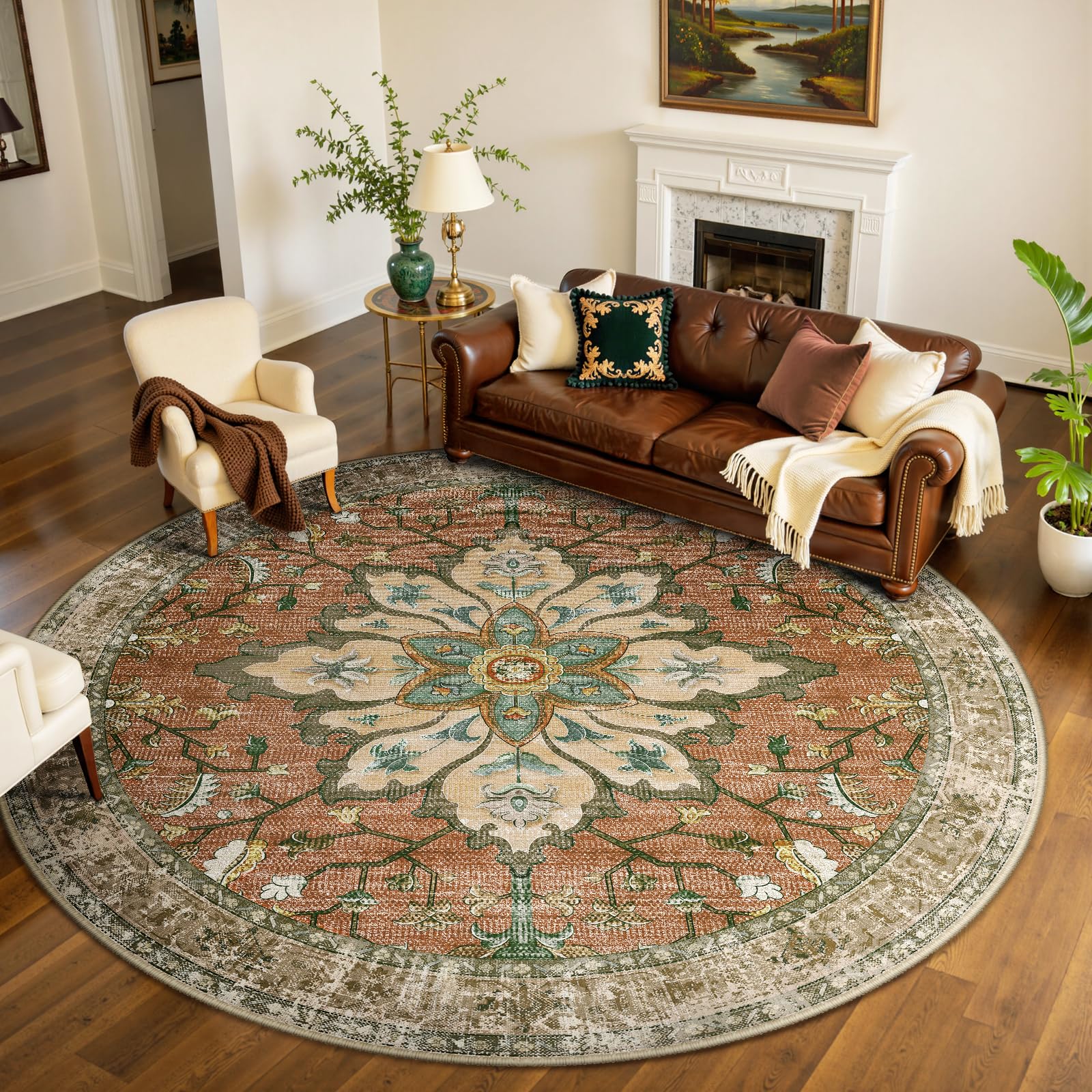 RELEANY Area Rugs 8ft Washable Non-Slip, Floral Vintage Distress Print ...