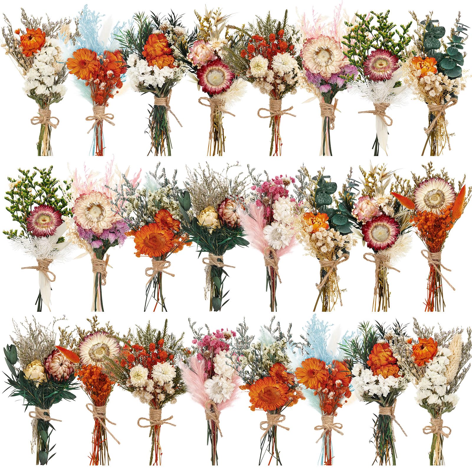 Layhit 24 Pcs Boho Dried Flower Bouquet Mini Wedding Handmade Dry ...