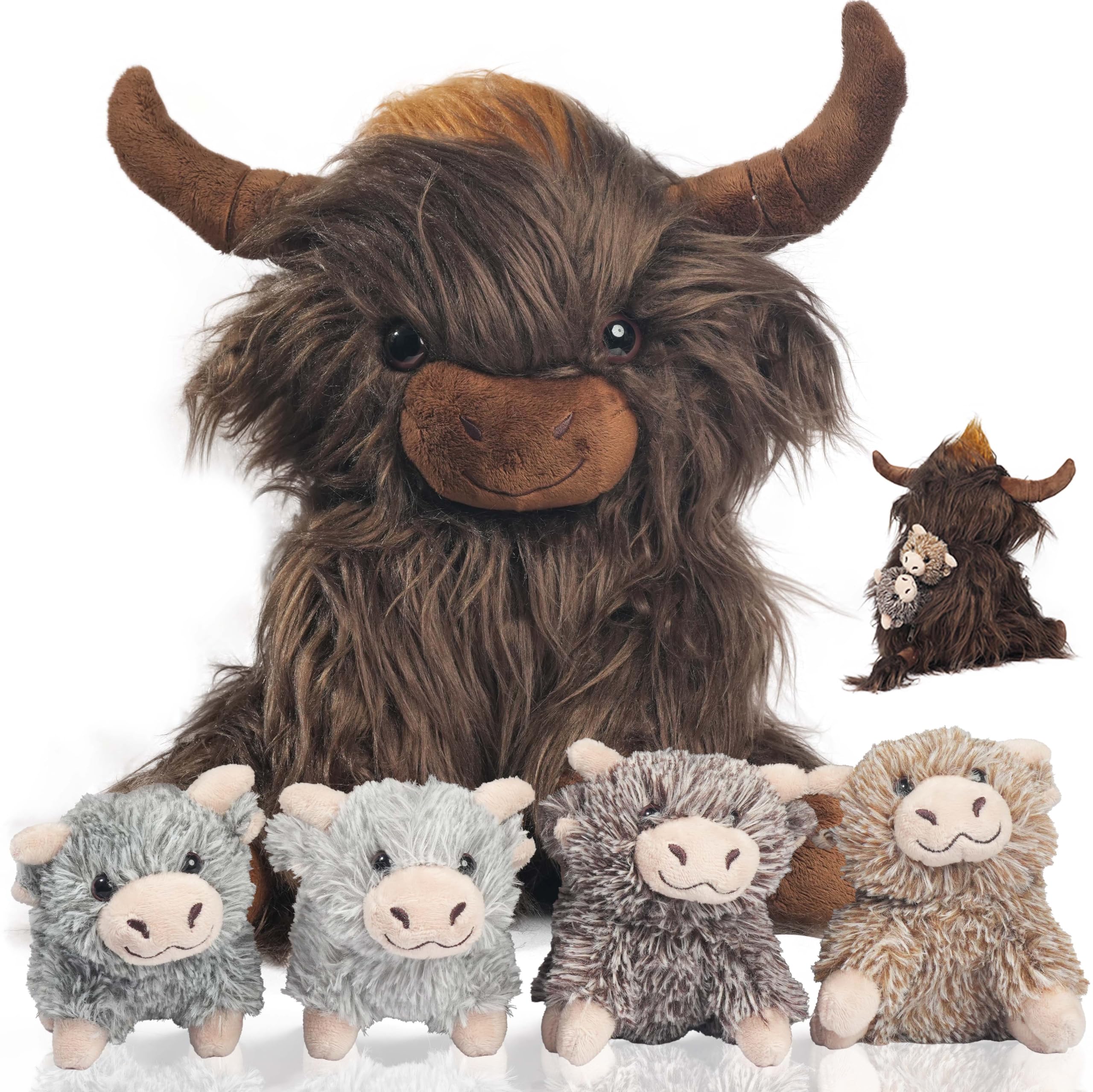 Youthfuljive 5 Pcs Highland Cow Stuffed Animals with Babies Set, 14 ...