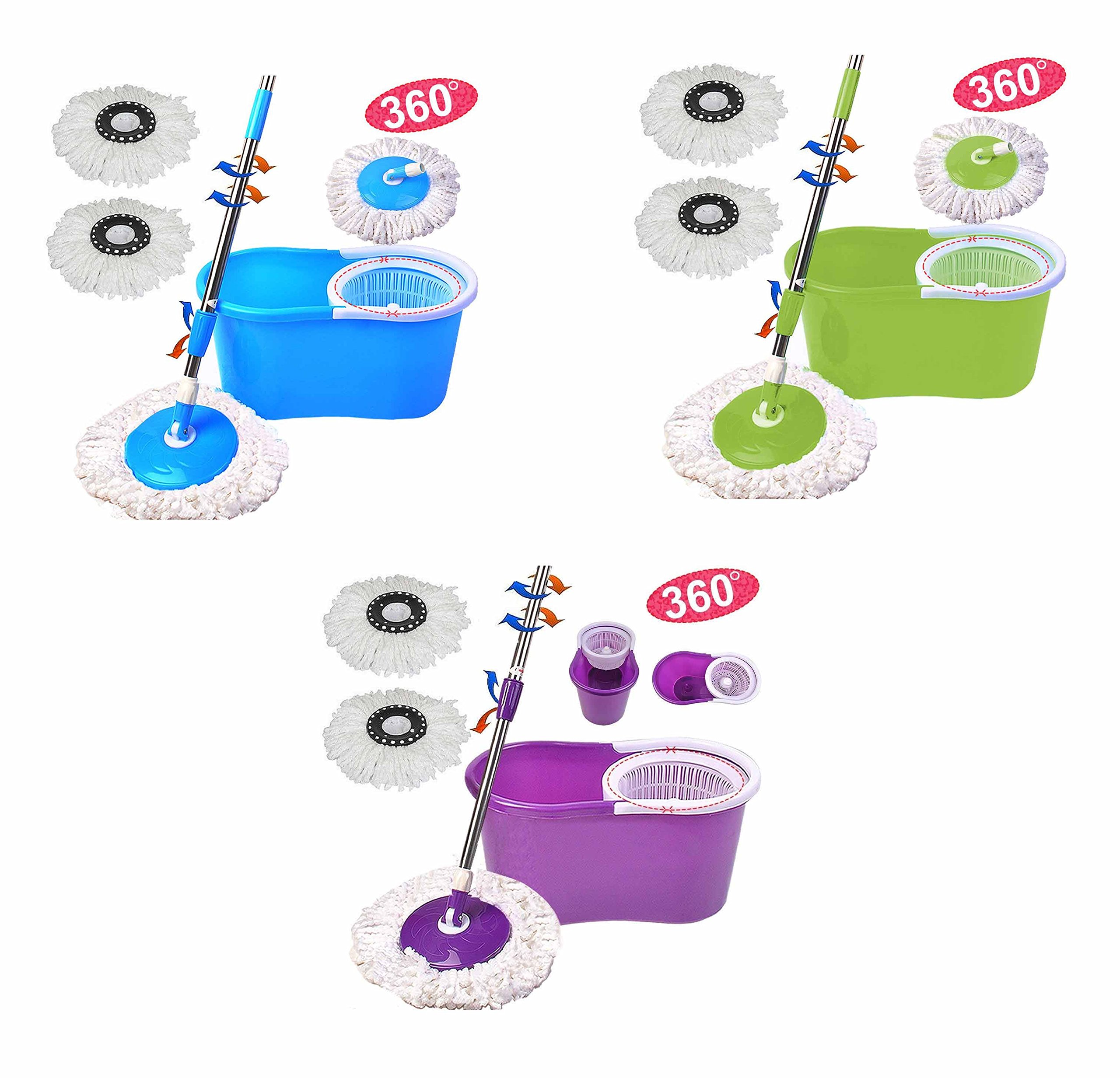 Amazon.com: Easy Magic Floor Mop 360° Bucket 2 Heads Microfiber Spin ...