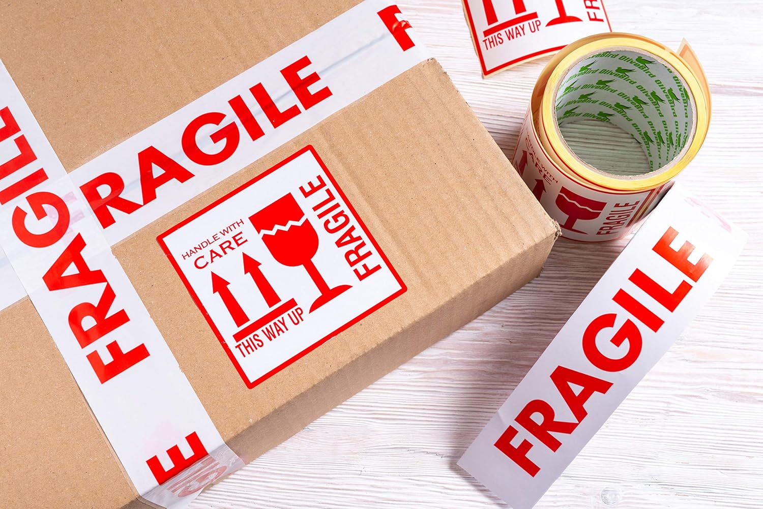 Set of 2: 100 x Fragile Stickers Large Size 10X10CM and 1 x Roll ...