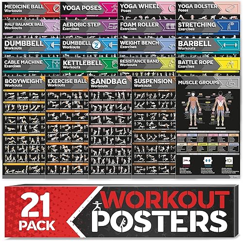[21-PACK] Laminated Large Workout Poster Set - Perfect Workout Posters ...