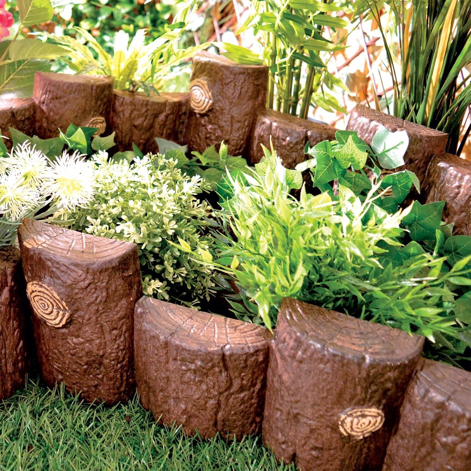 Wood Log Effect Edging Plastic Lawn Edge Edging Wooden Border Garden ...