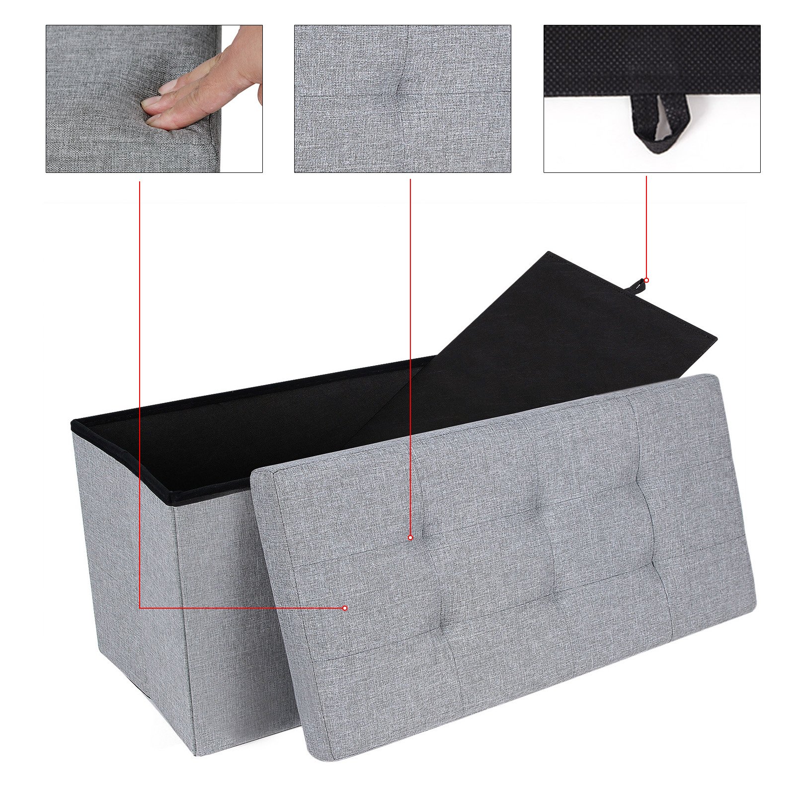 SONGMICS Storage Ottoman Bench, Chest with Lid, Foldable Seat, Bedroom ...