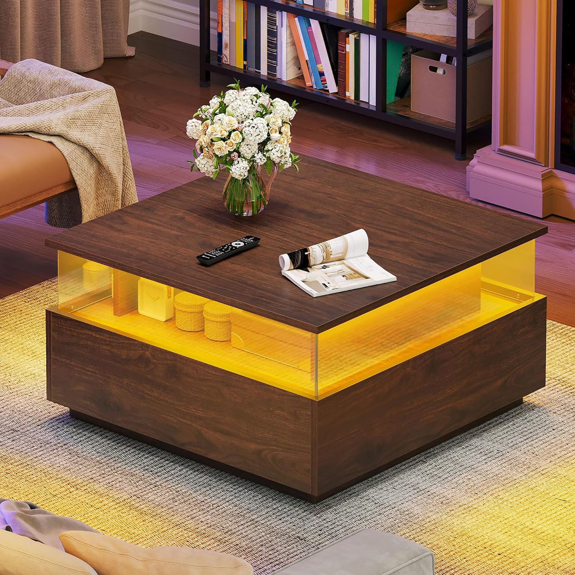 YITAHOME LED Coffee Tables for Living Room, Modern Square Coffee Table ...