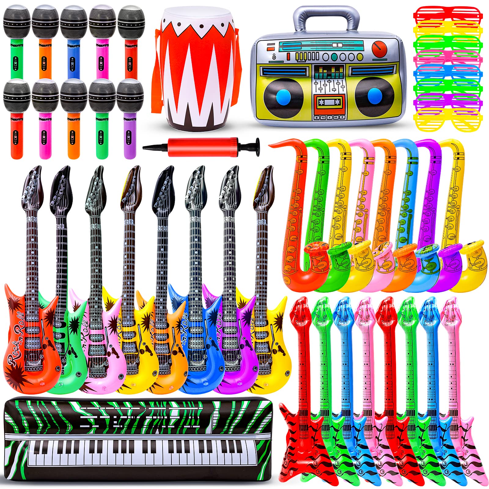Max Fun Inflatable Rock Star Toy Set, 48pcs Inflatable Party Props for ...