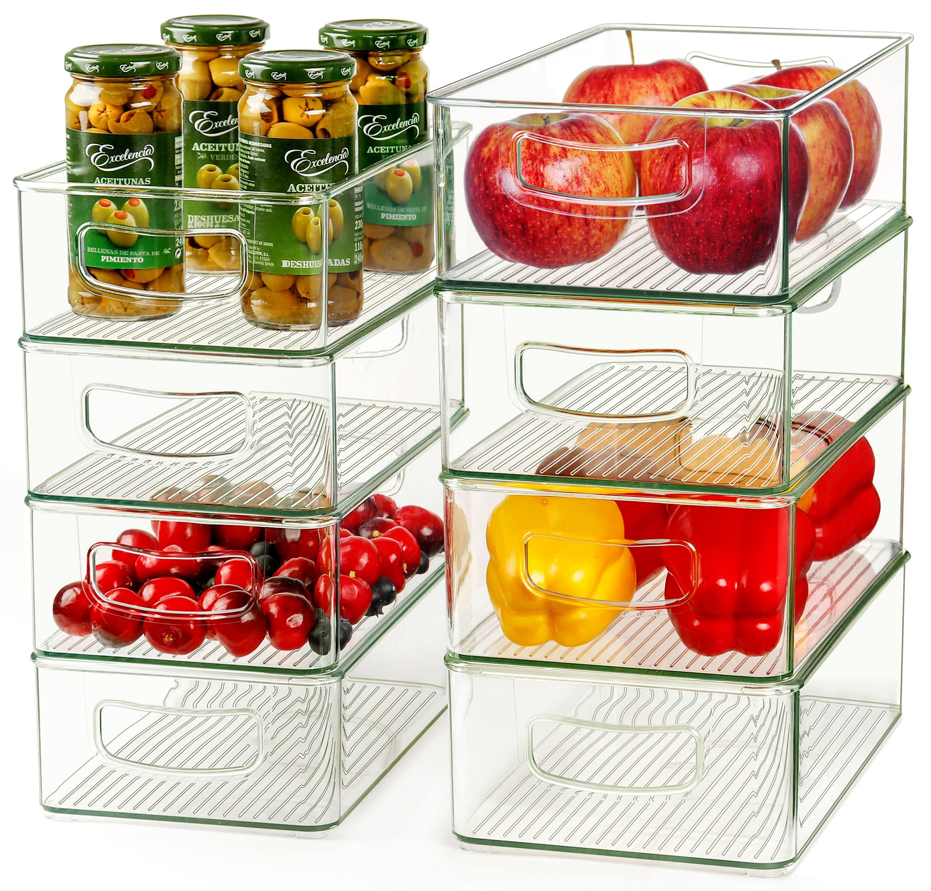 Hudgan Set Of 8 Stackable Organizer Bins, Straight Sides Plastic ...