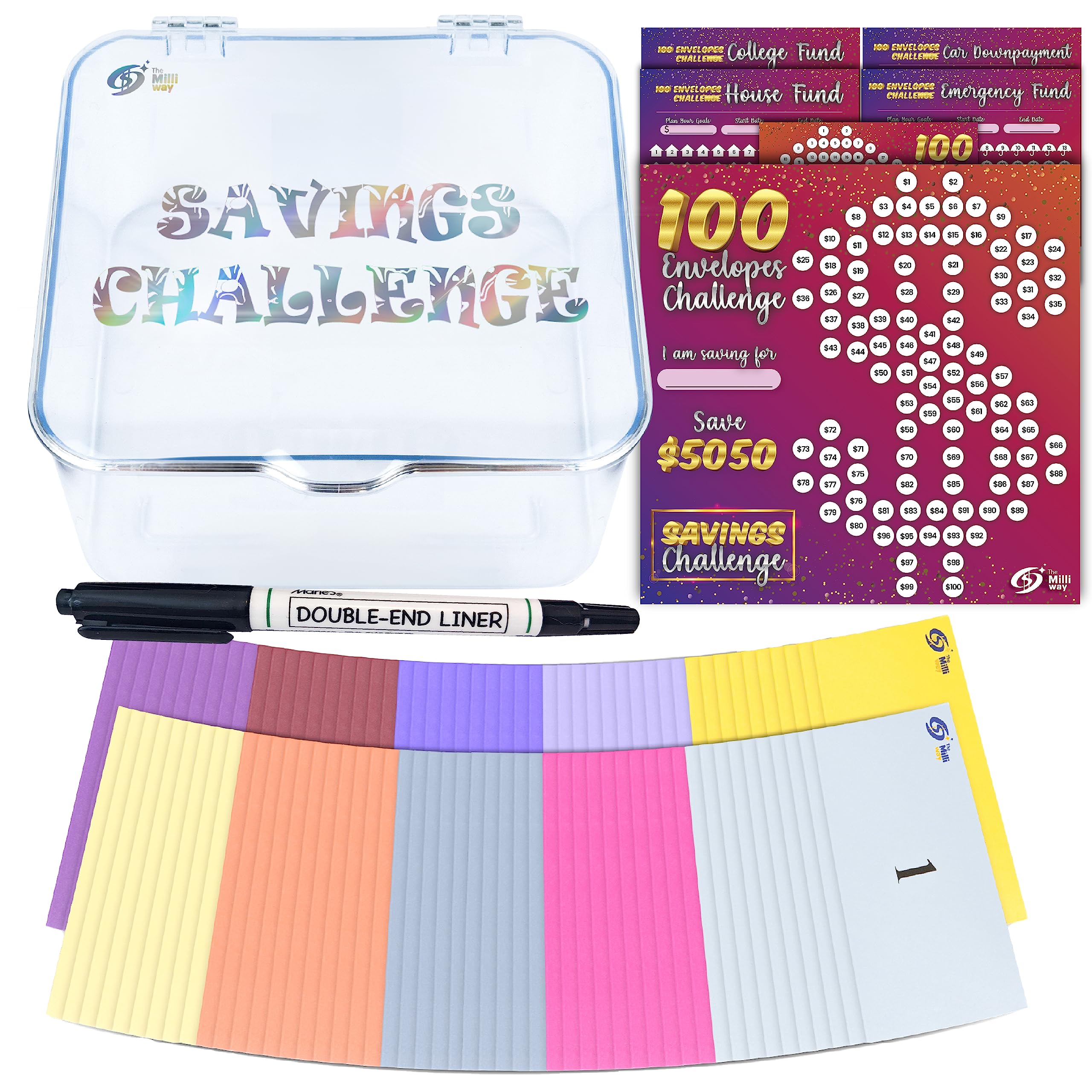 100 Envelopes Money Saving Challenge Box Kit, 100 Envelope Challenge ...