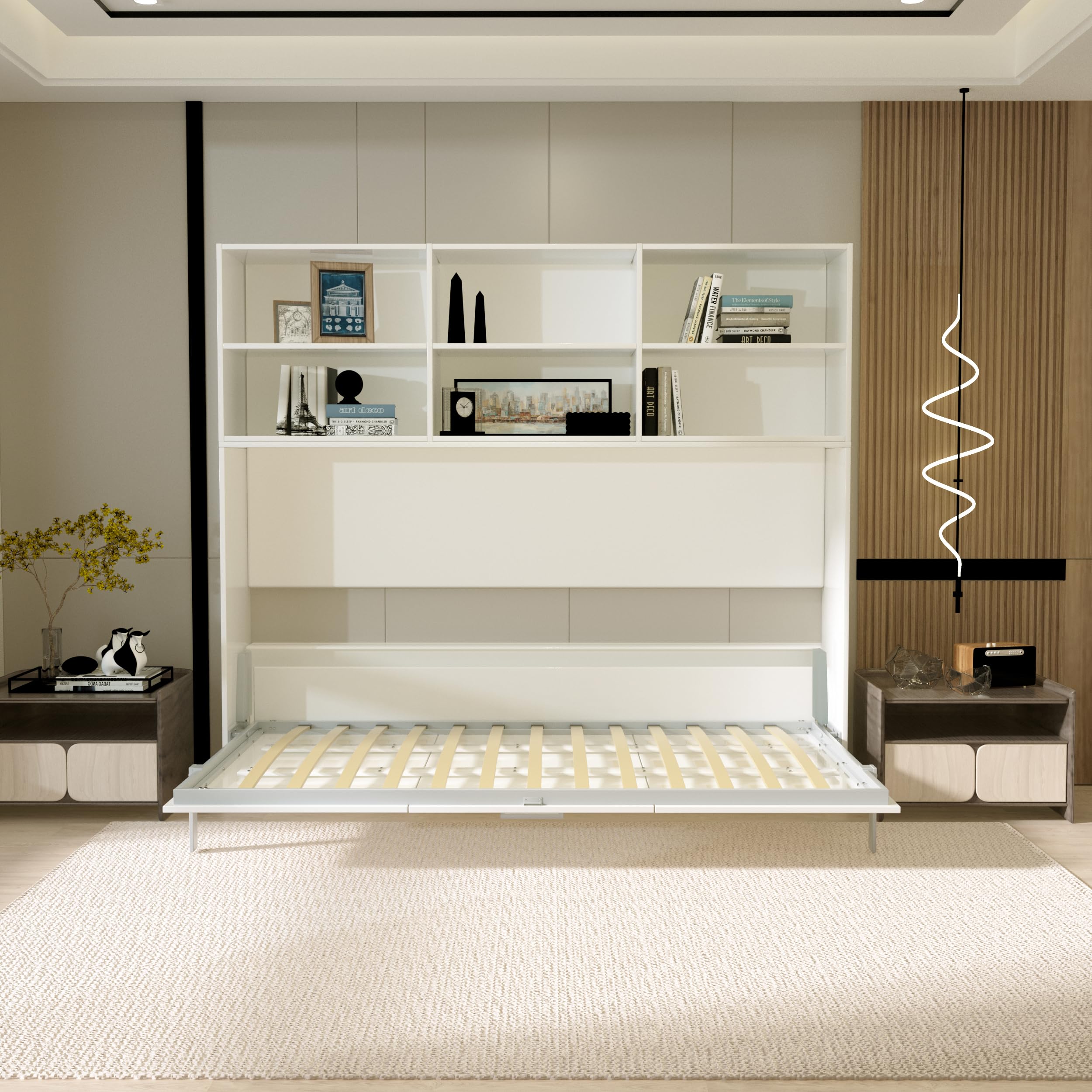 HBRR Twin Size Horizontal Murphy Bed with Shelf Storage, Mordern Design ...