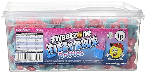 Sweetzone Halal FIZZY BLUE RASPBERRY BOTTLES RETRO JELLY CANDY SWEETS FULL TUB 60 PCS: Amazon.co ...