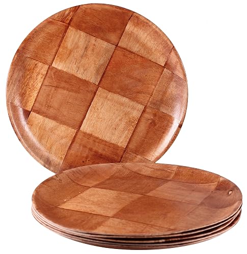 Classic Restaurant Style Woven Wood Salad Dinner Plates with Scraper (6 ...