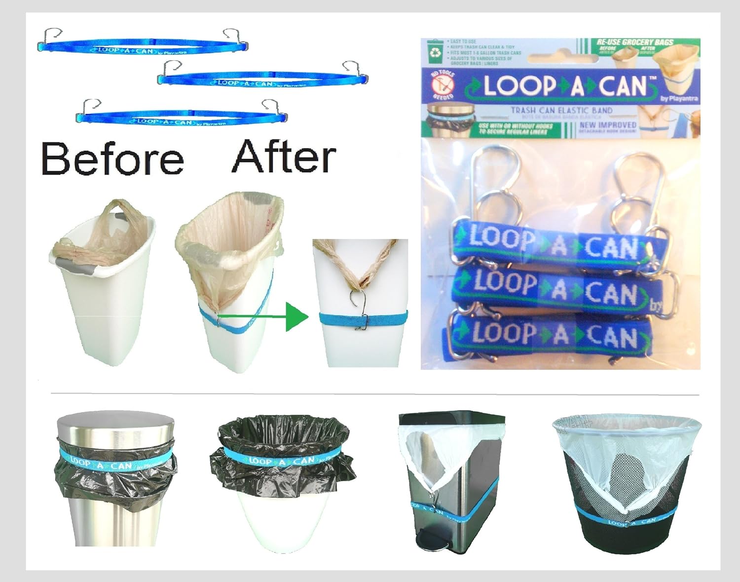 LOOP-A-CAN Trash Can Elastic Band with Detachable Hooks (3): Amazon.co ...