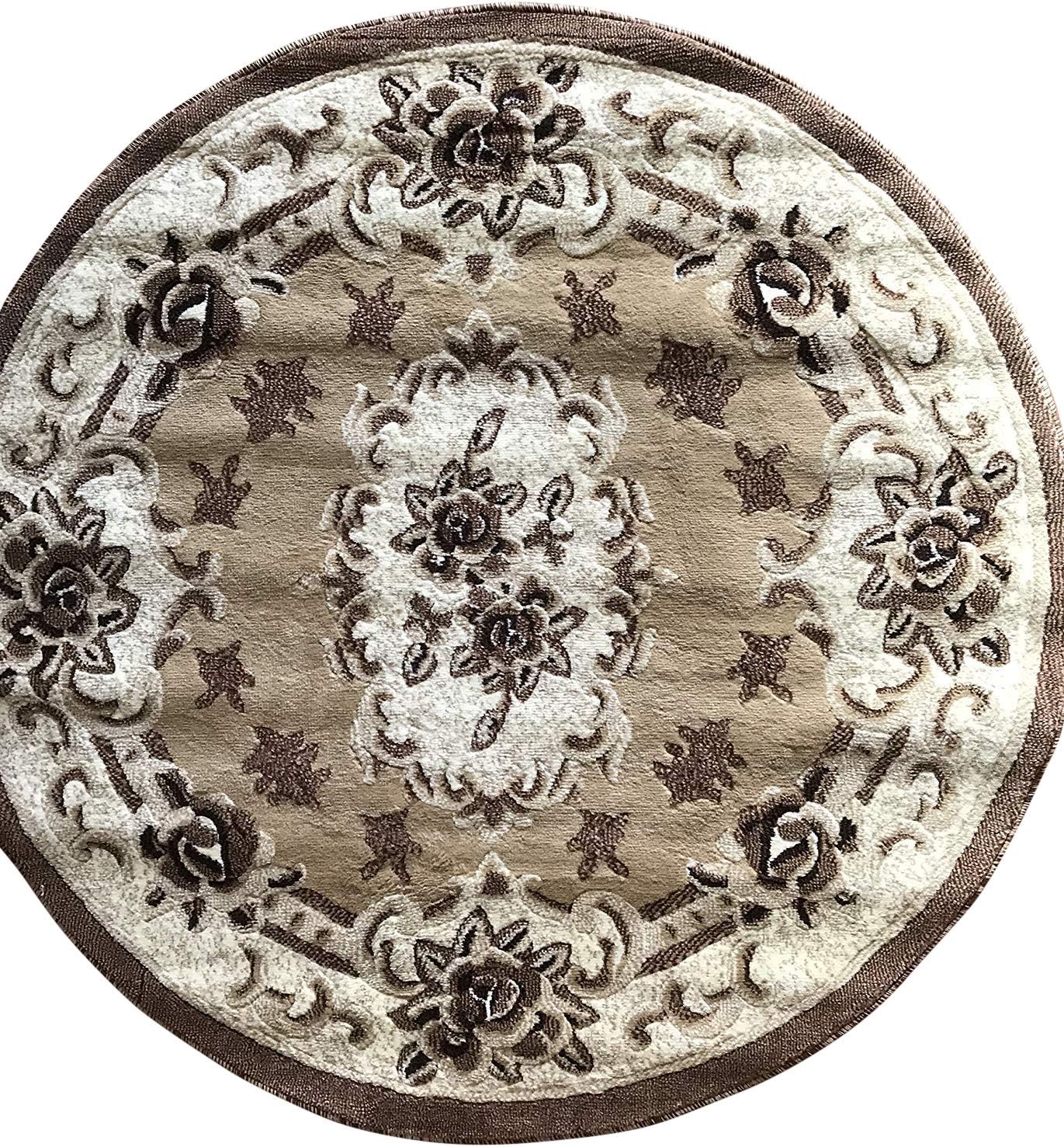 Amazon.com: Traditional Round Aubusson Persian Rug Beige Brown Ivory ...