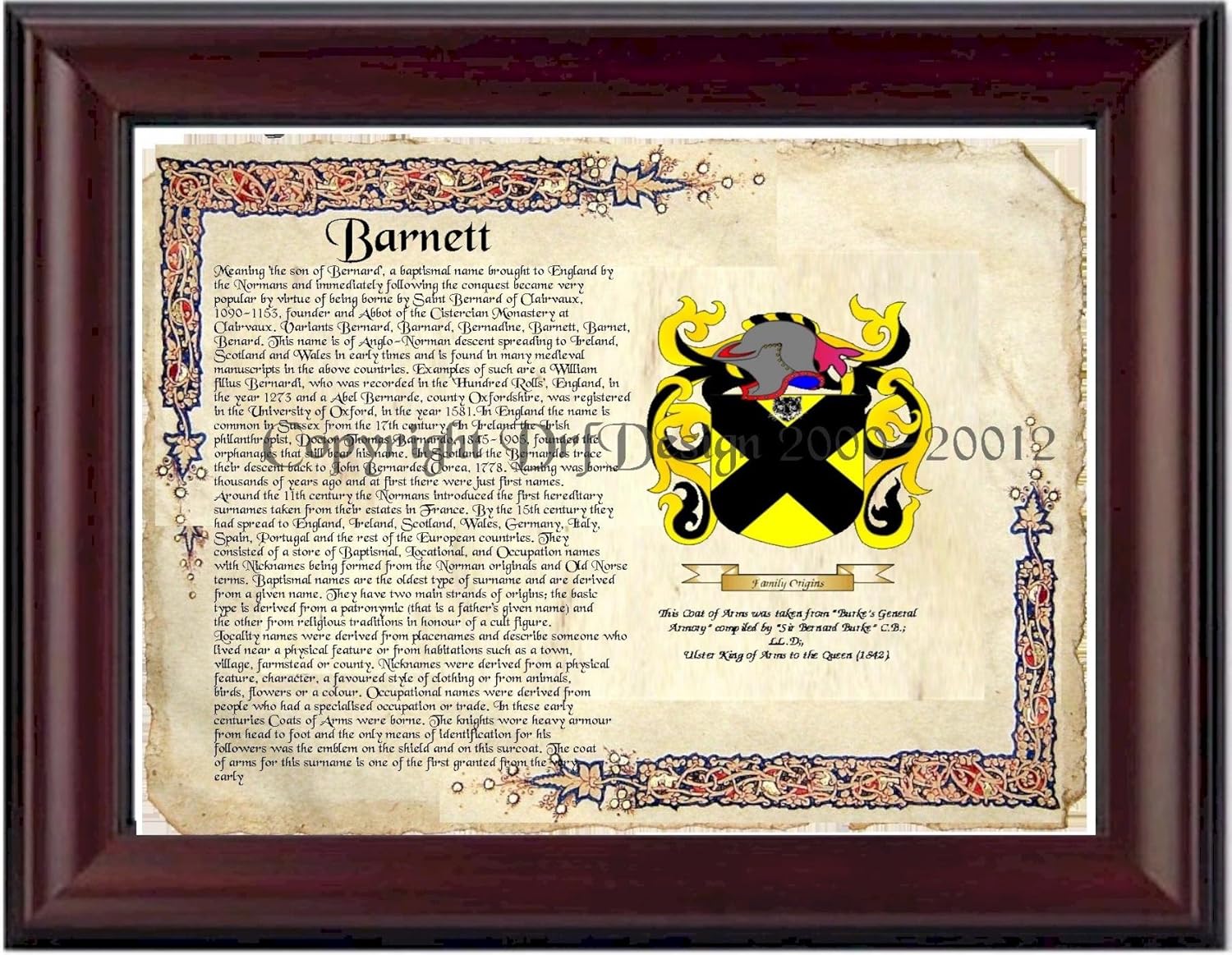 Amazon.com: Barnett Coat of Arms/ Family History 11" x 13 " Wood Framed ...