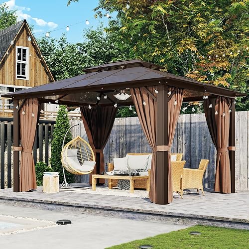 Aoxun 10'x13' Hardtop Gazebo, Aluminum Frame Permanent Pavilion with ...