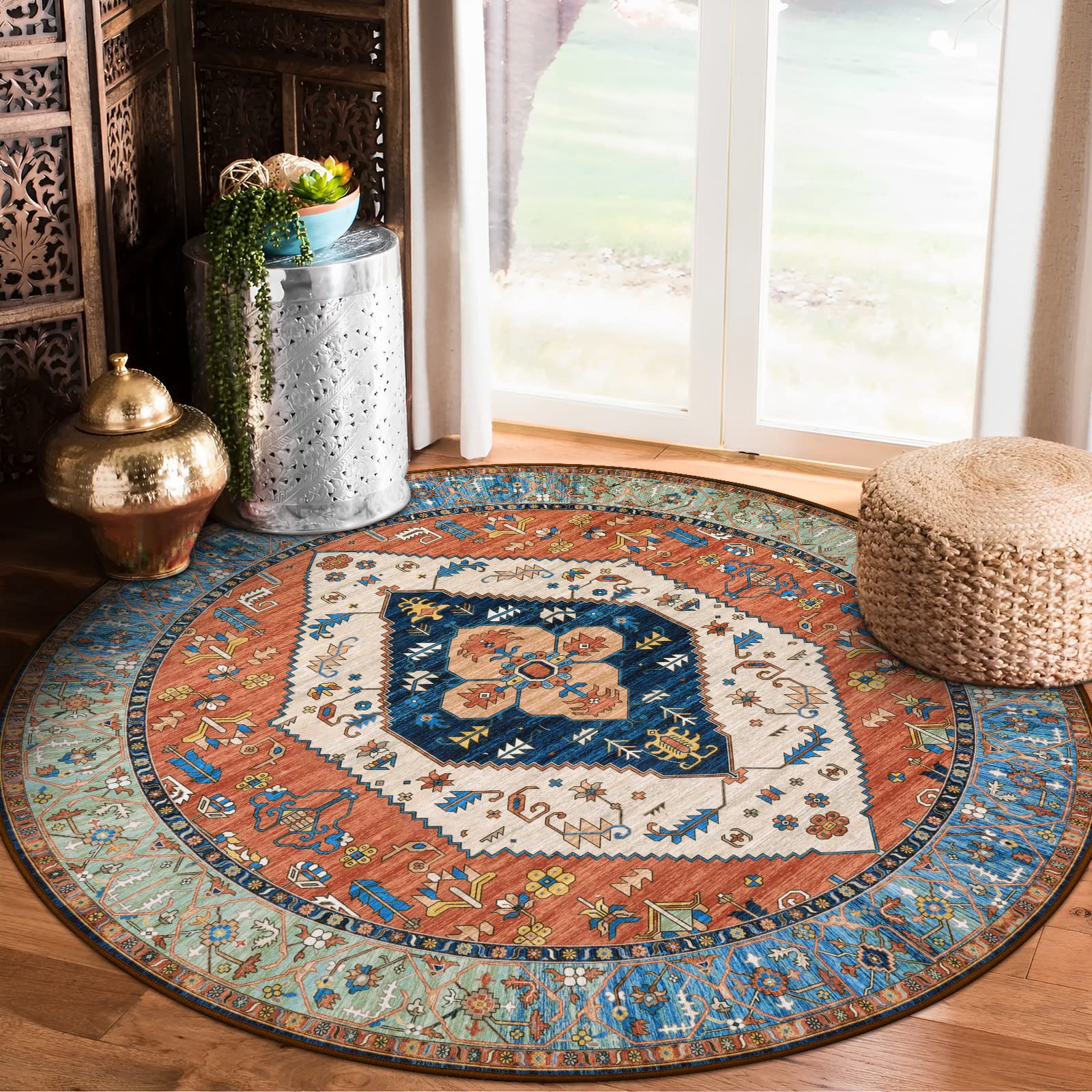 Lahome Ultra-Thin Round Rugs - 6ft Washable Round Area Rugs for Living ...