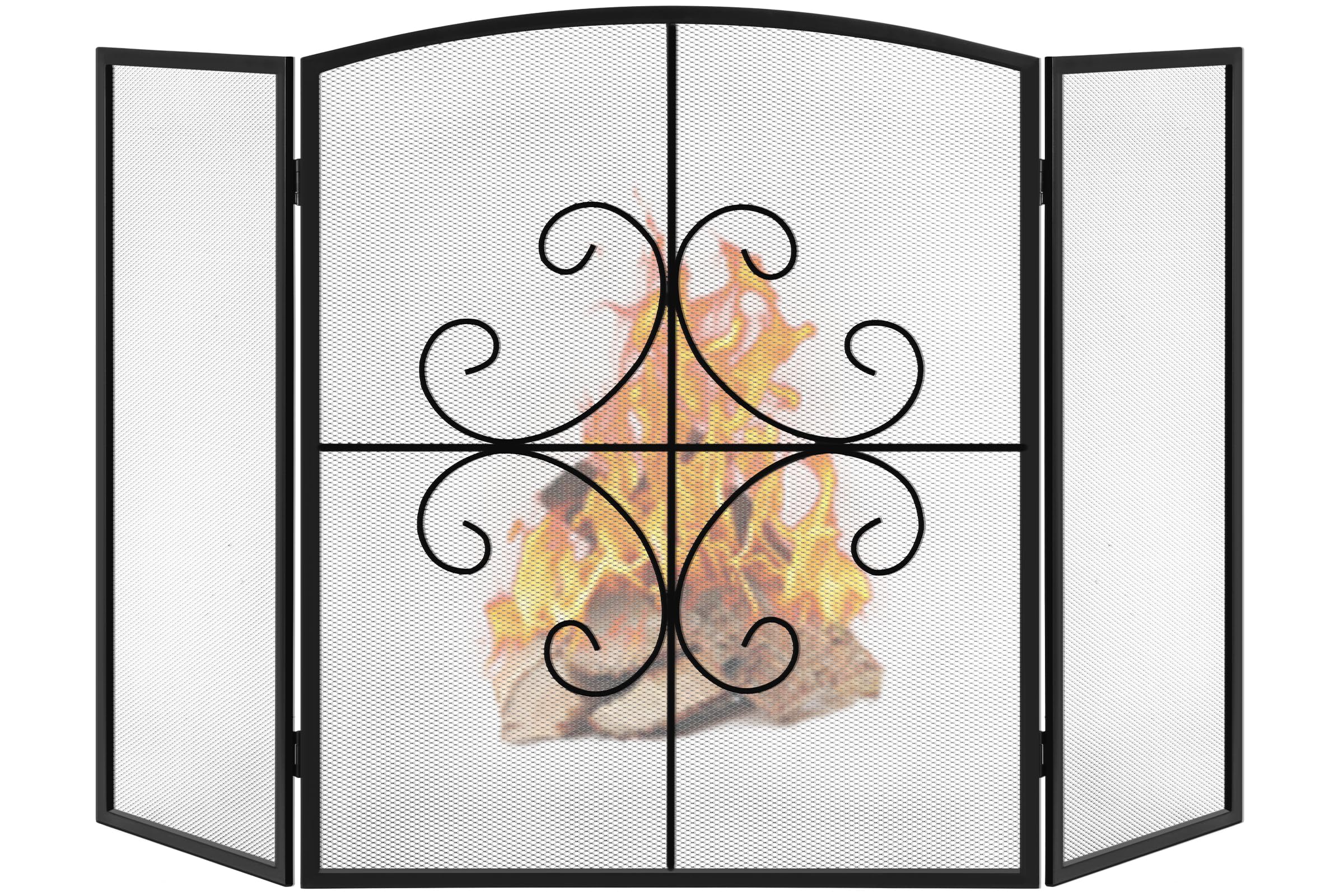 Gtongoko 3 Panel Fireplace Screen 48" W x 29" H Wrought Iron Decorative ...