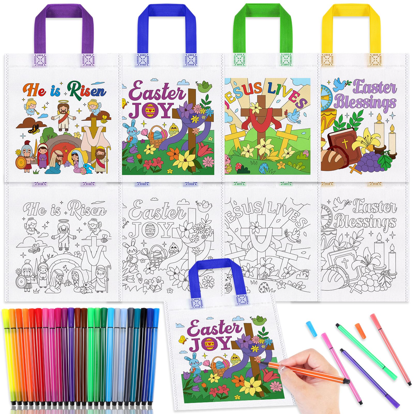 HOWAF 12pcs Easter He is Risen Coloring Goodie Bags with Paint Pens for ...