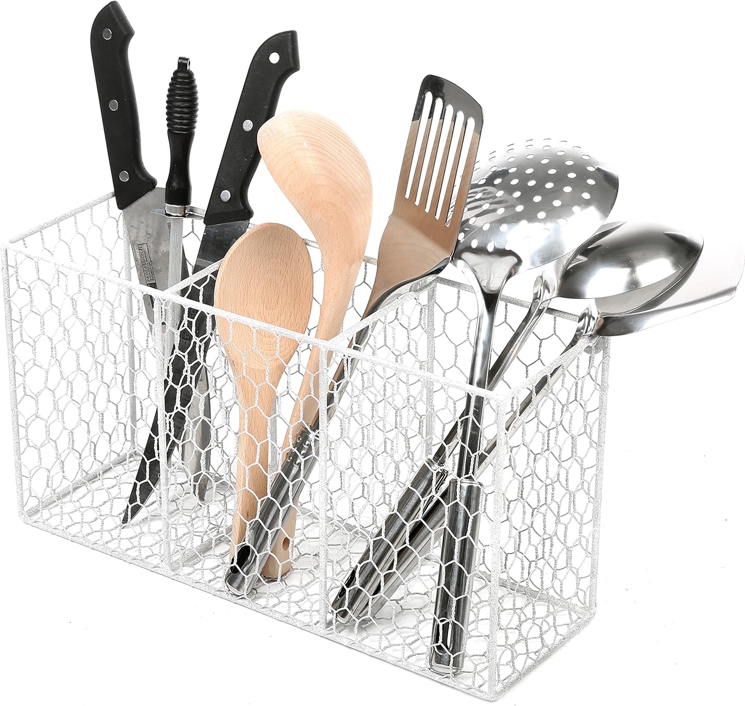 Amazon.com: 3 Compartment Rustic Chicken Wire Kitchen Utensil Holder ...