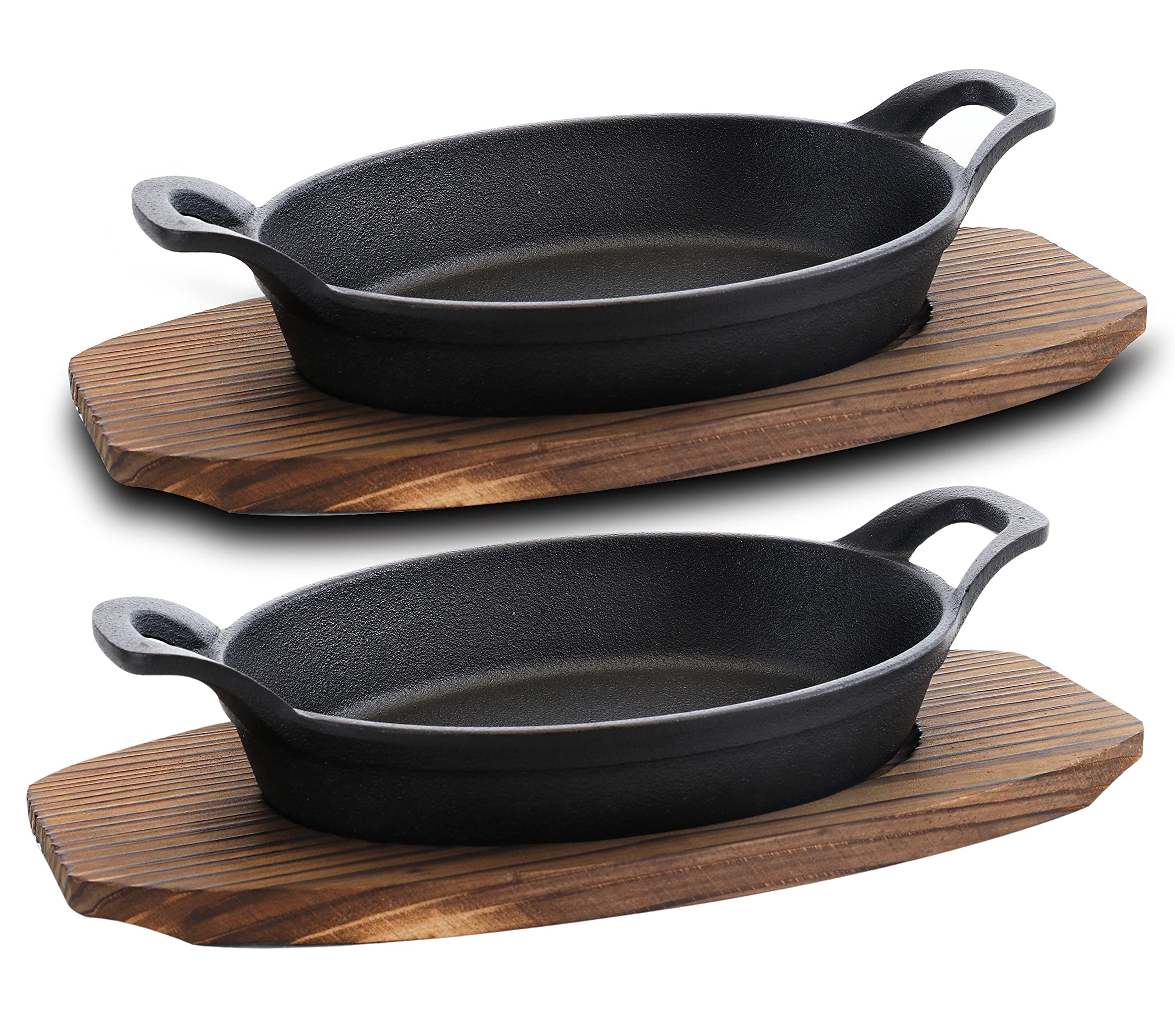 Bruntmor Mini Cast Iron Sizzler Plates Skillet Set Of 4. Oval Fajita ...