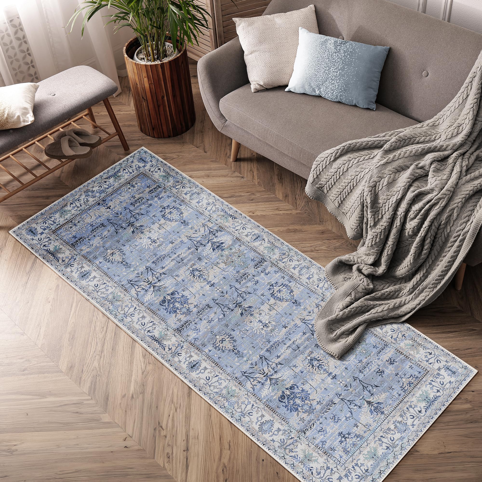 Adiva Rugs Machine Washable 2'6x6'6 Area Rug with Non Slip Backing for ...