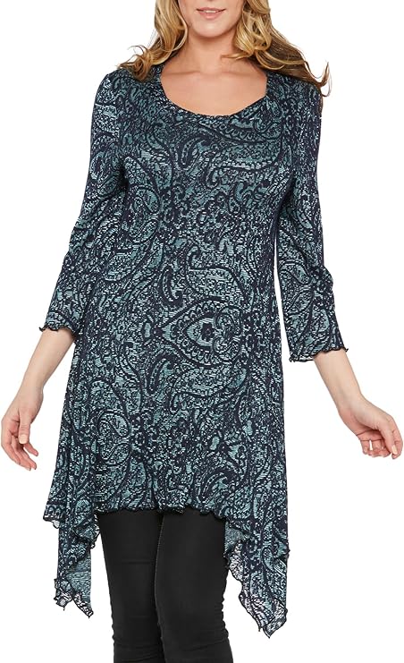Kaktus Women's Asymmetrical Embroidered Paisley Plus Size Tunic, Blue ...