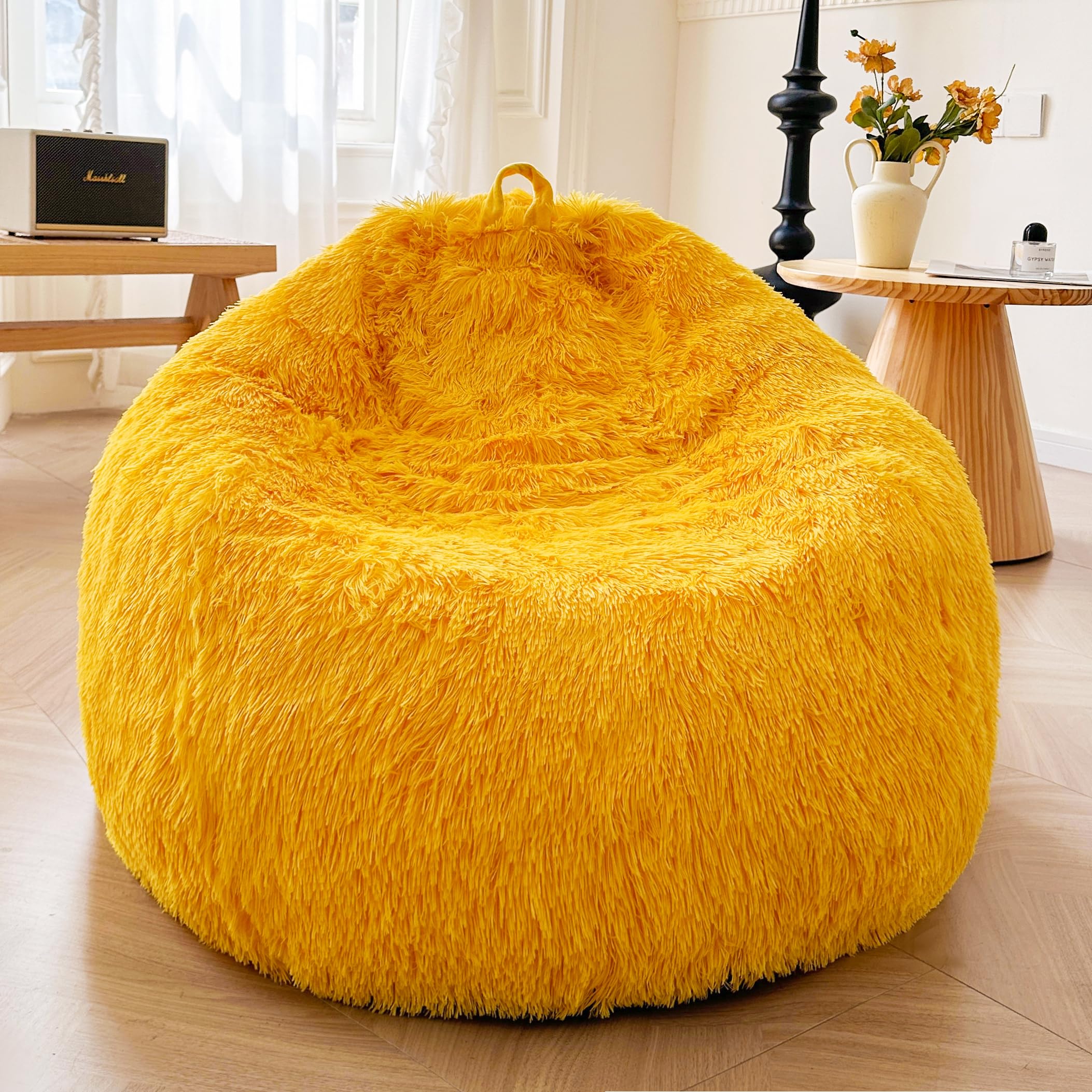 XeGe Faux Fur Bean Bag Cover(No Filler), Fluffy Stuffed Animal Storage ...